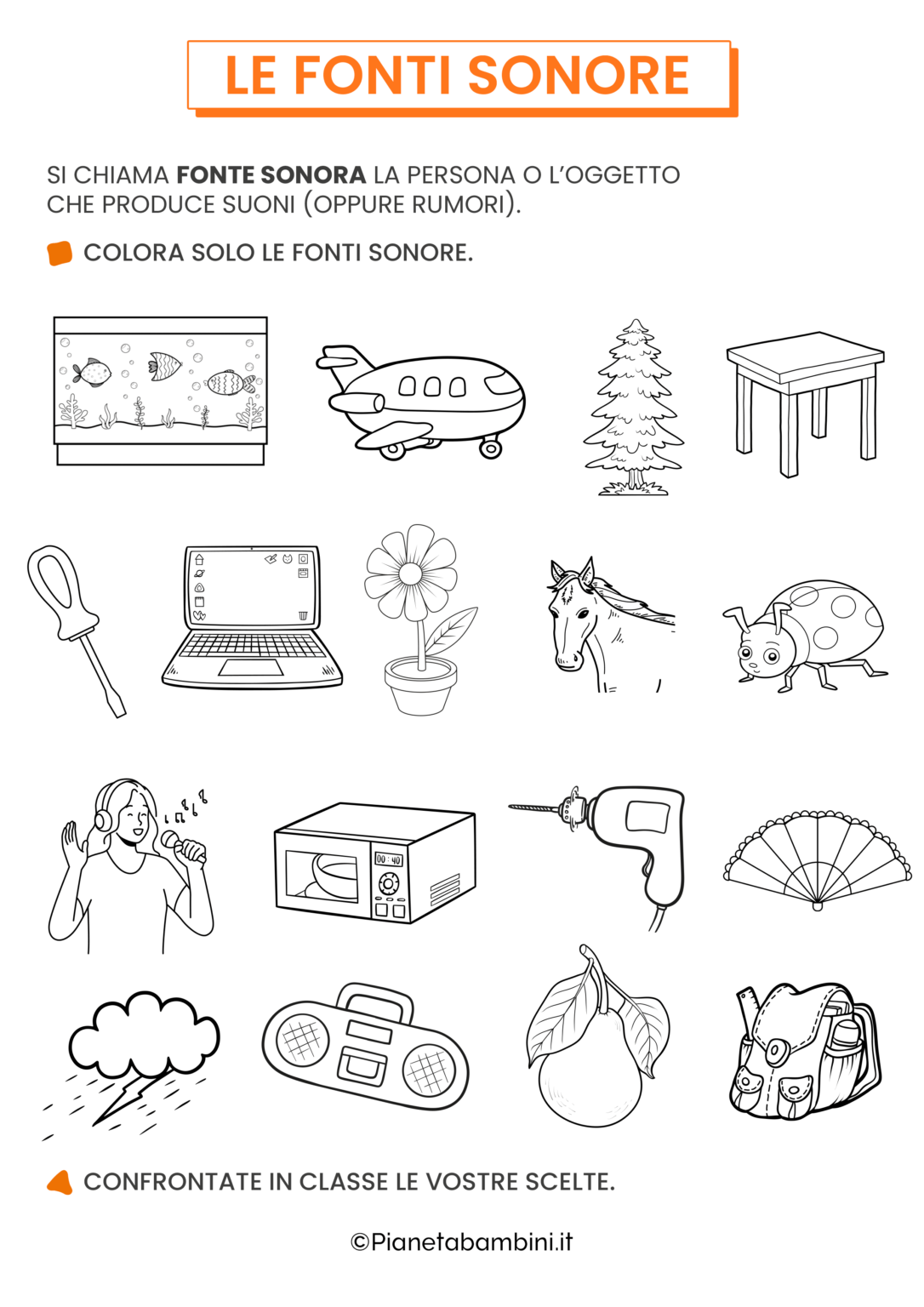 Le Fonti Sonore: Schede Didattiche per Bambini | PianetaBambini.it