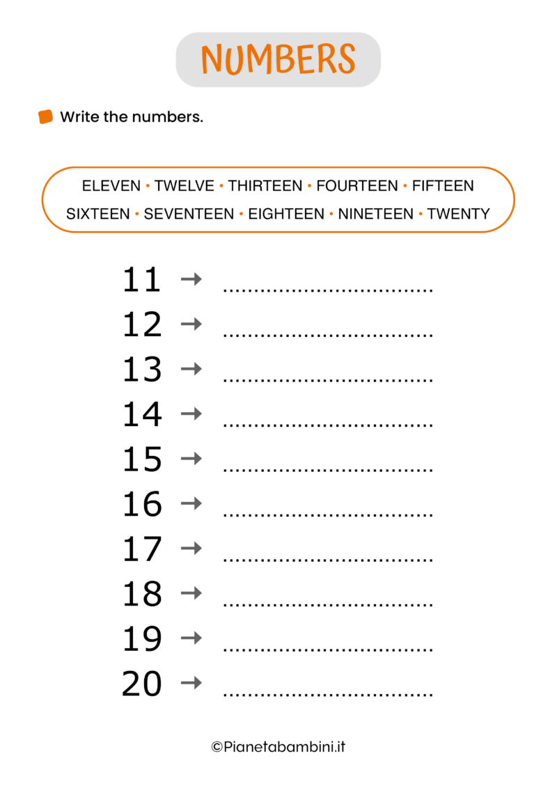 Numeri in Inglese da 1 a 20: Schede per la Scuola Primaria ...