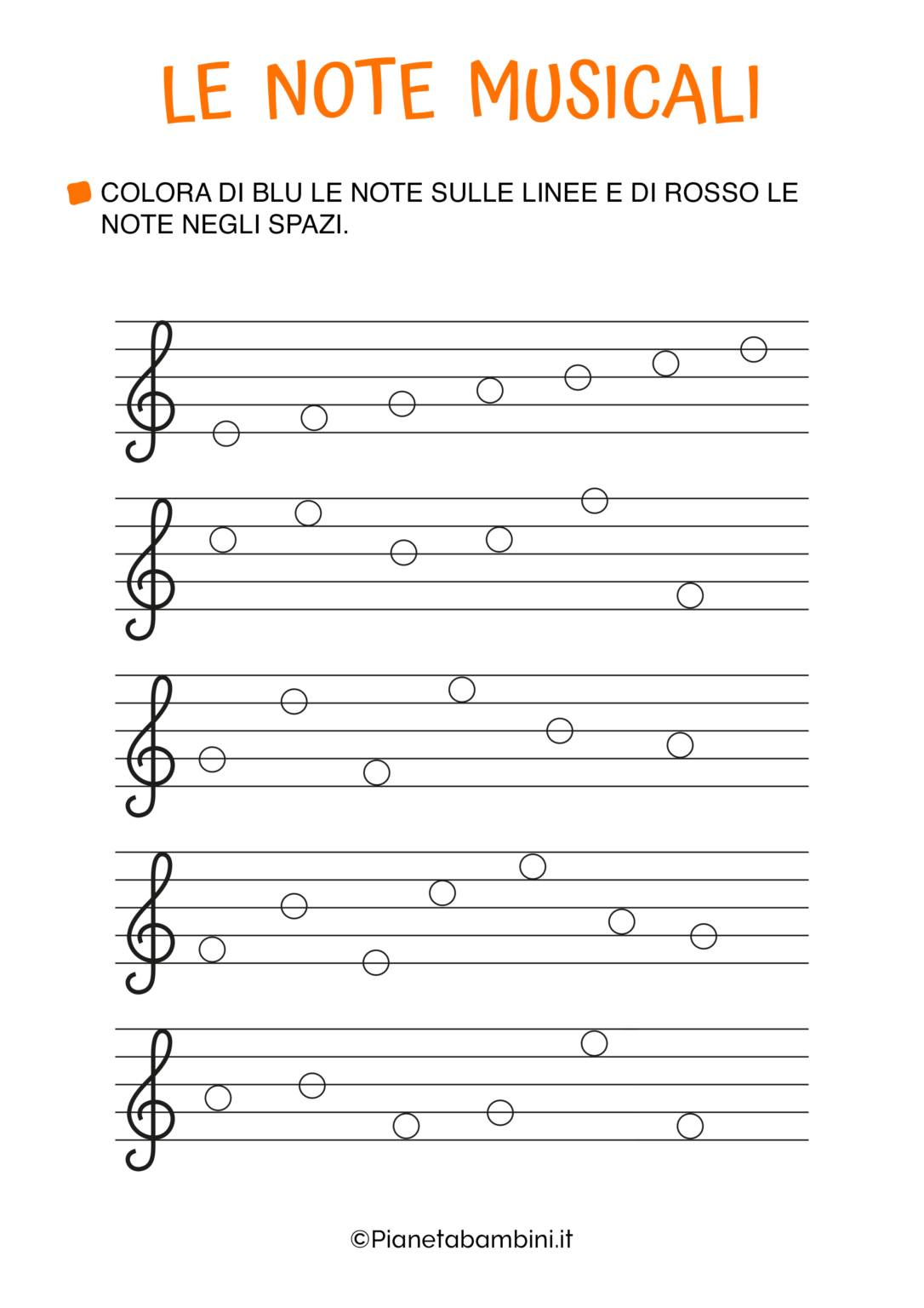 Note Musicali da Colorare sul Pentagramma | PianetaBambini.it