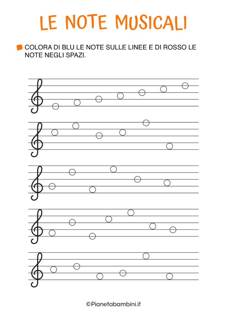 Note Musicali da Colorare sul Pentagramma | PianetaBambini.it