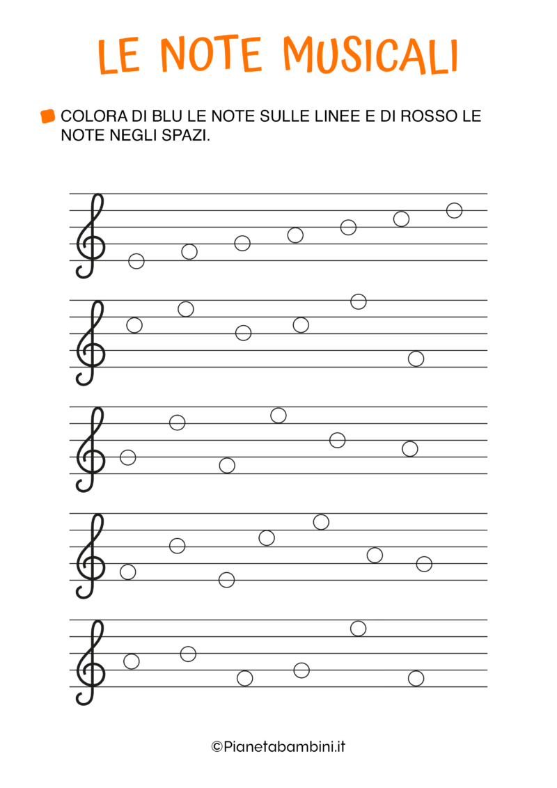 Note Musicali da Colorare sul Pentagramma | PianetaBambini.it