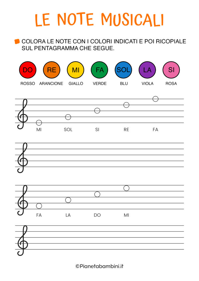 Note Musicali da Colorare sul Pentagramma | PianetaBambini.it