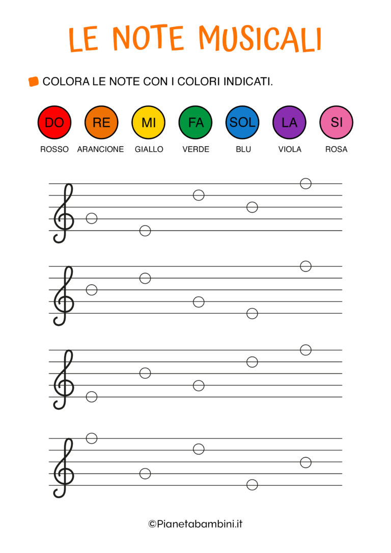 Note Musicali da Colorare sul Pentagramma | PianetaBambini.it