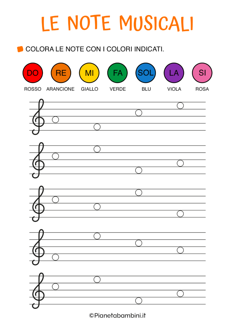 Note Musicali da Colorare sul Pentagramma | PianetaBambini.it