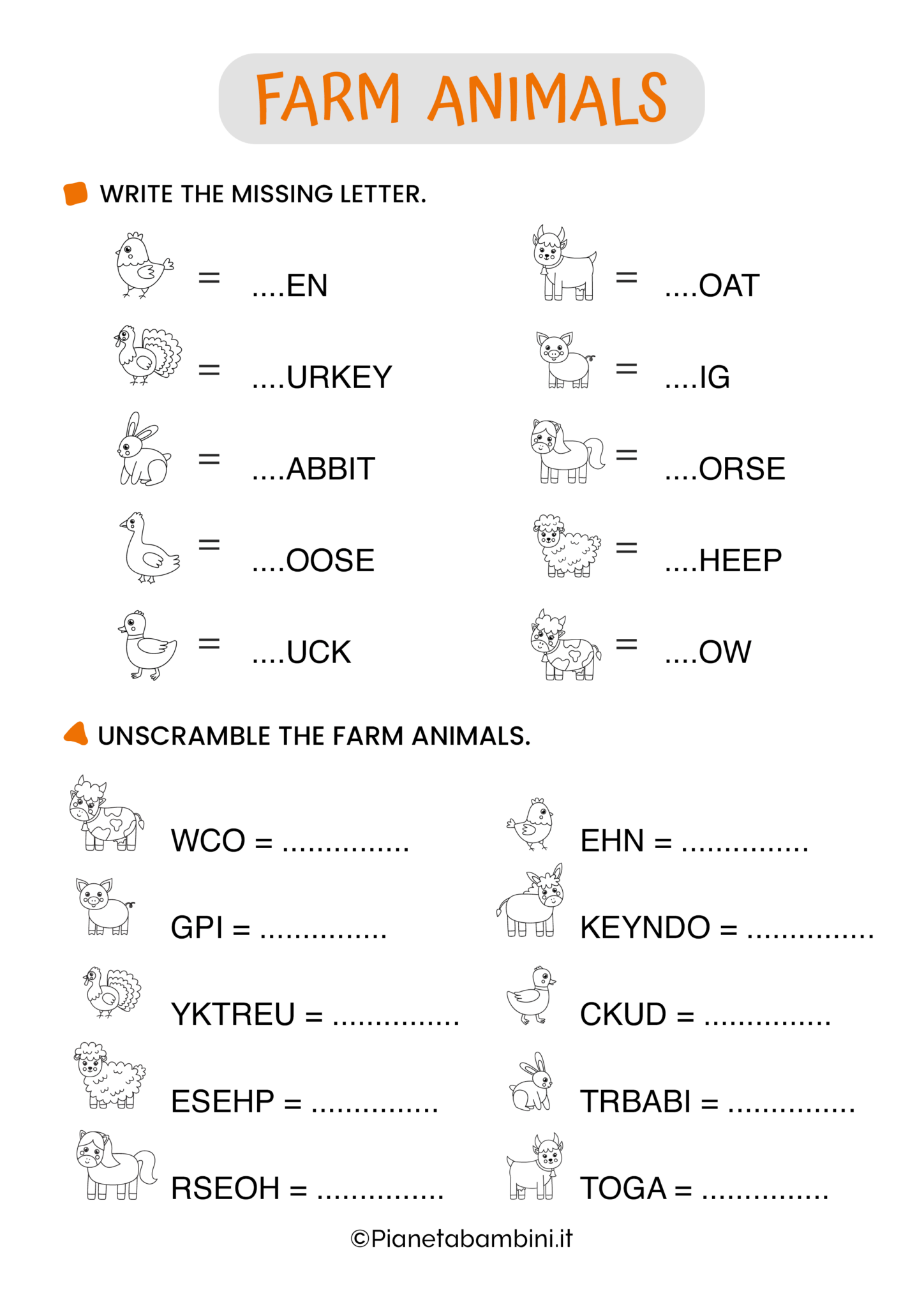 Animali della Fattoria in Inglese: Schede per la Scuola Primaria ...