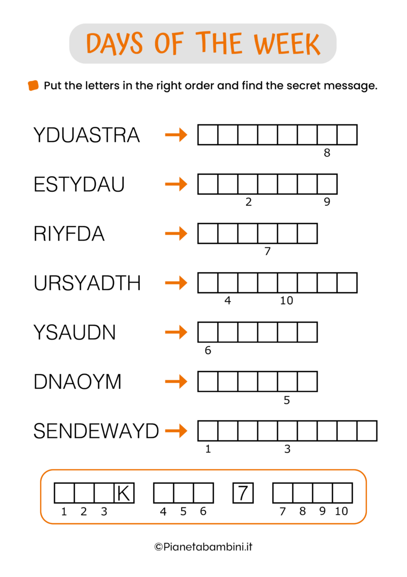 Giorni della Settimana in Inglese: Schede per la Scuola Primaria ...