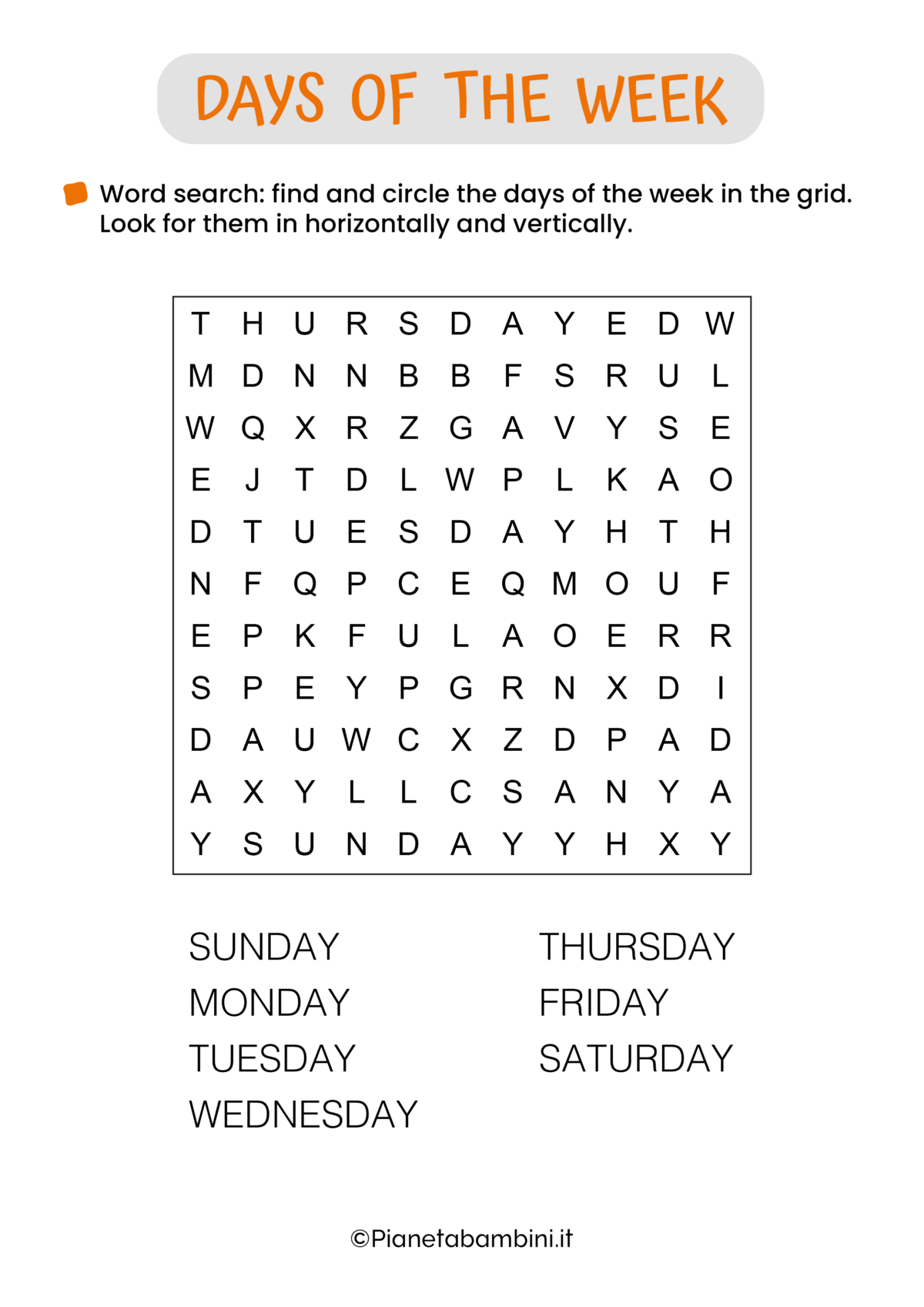 Giorni della Settimana in Inglese: Schede per la Scuola Primaria ...