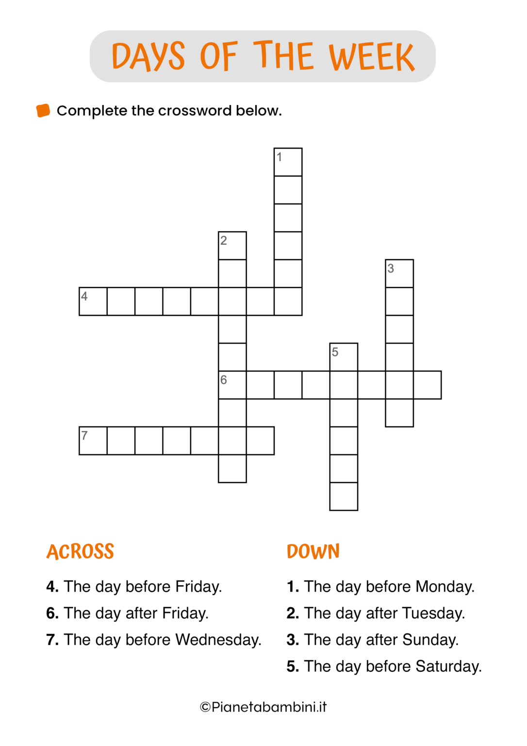Giorni della Settimana in Inglese: Schede per la Scuola Primaria ...