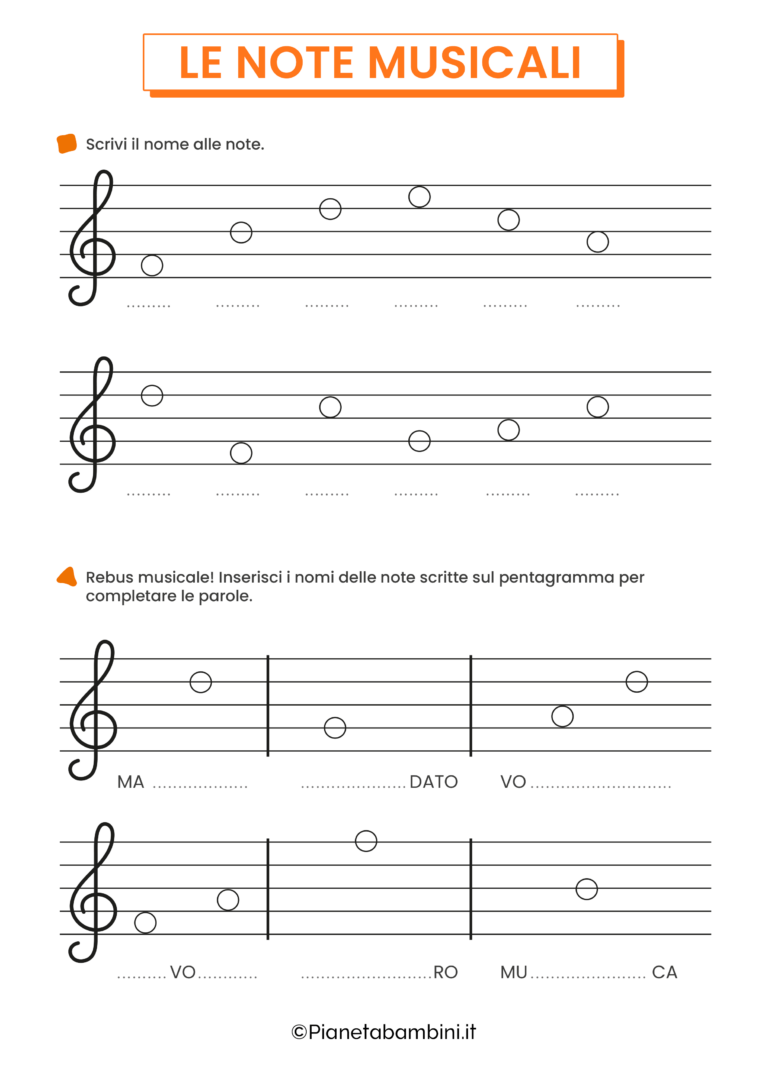 Le Note Musicali: Schede Didattiche per la Scuola Primaria ...