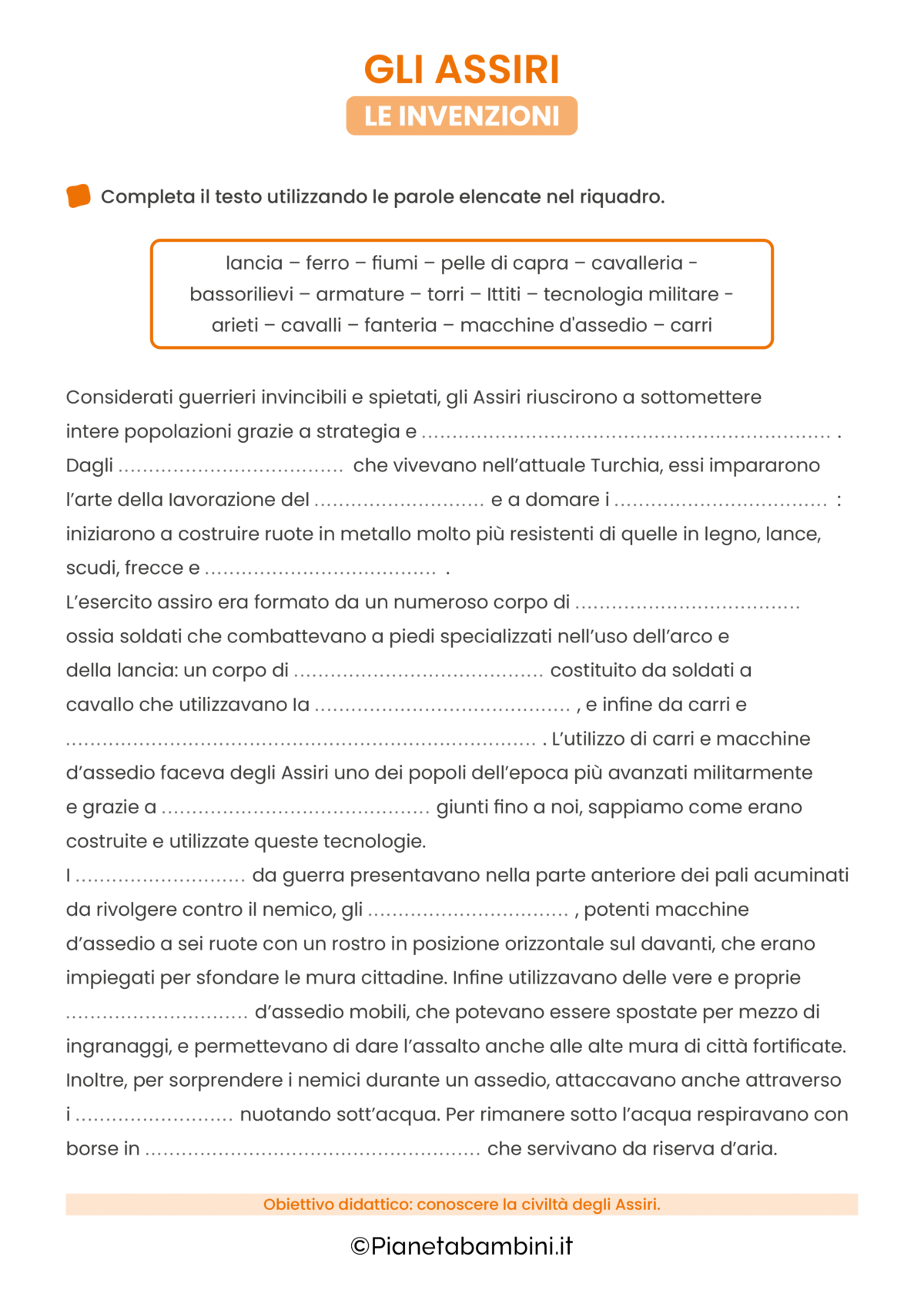 Gli Assiri: Schede Didattiche per la Scuola Primaria | PianetaBambini.it