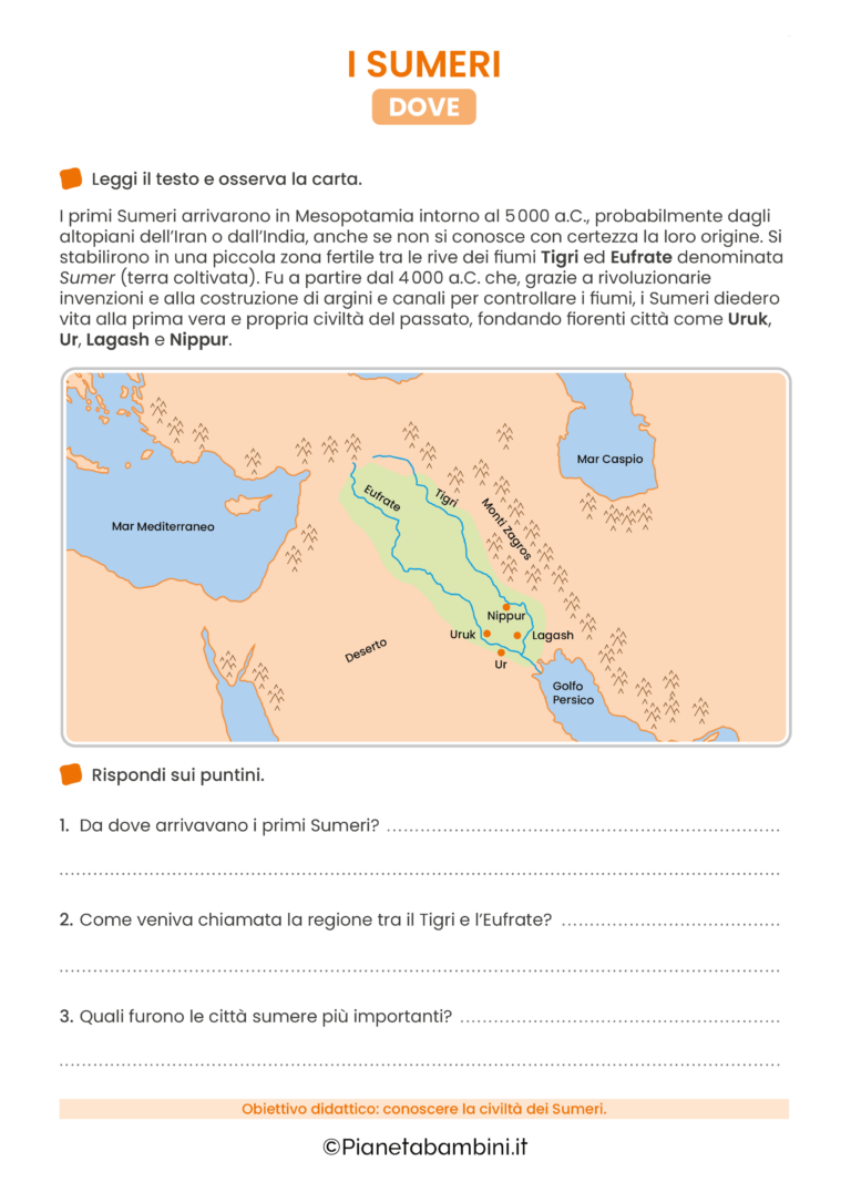 I Sumeri: Schede didattiche per la Scuola Primaria | PianetaBambini.it