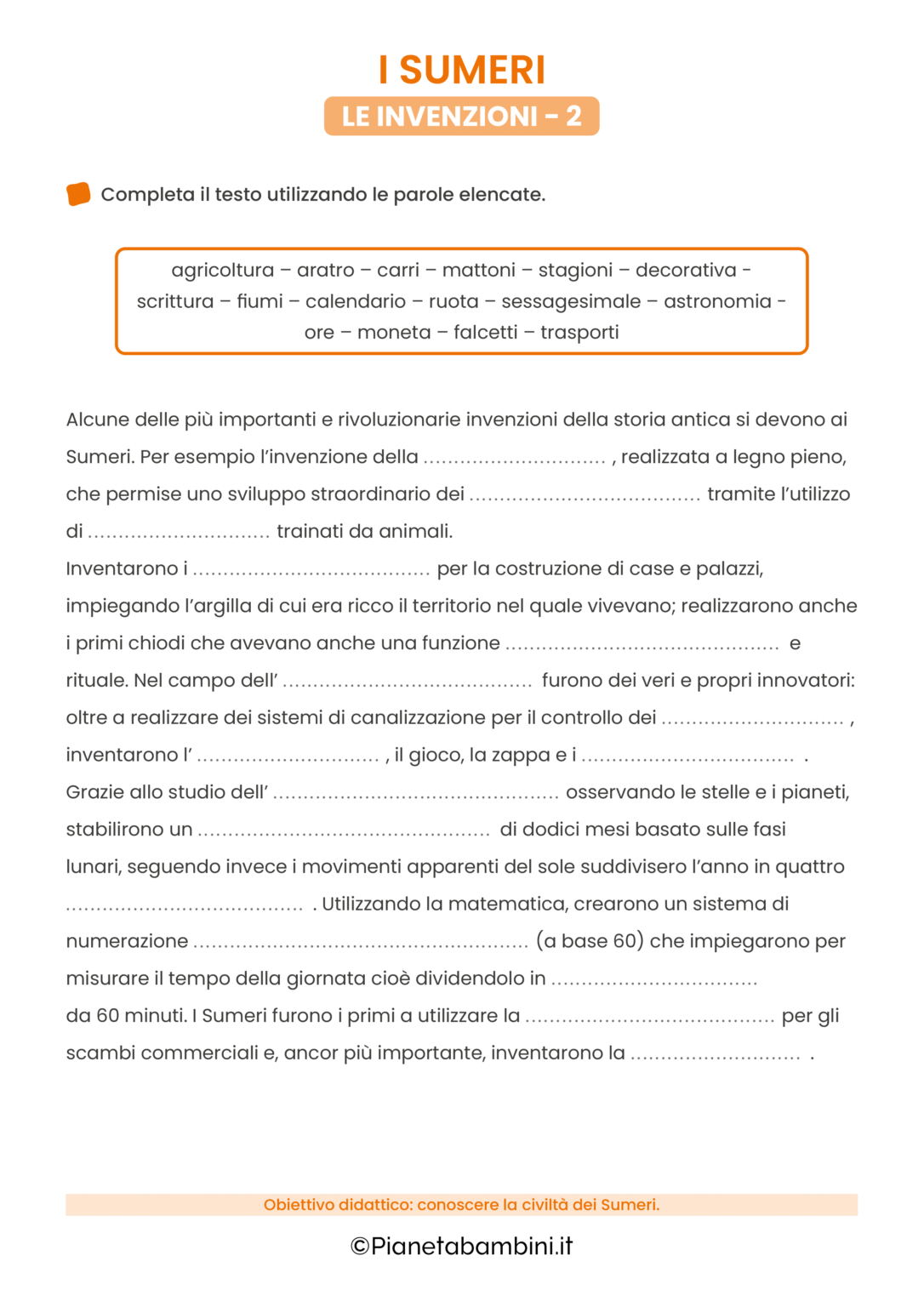 I Sumeri: Schede didattiche per la Scuola Primaria | PianetaBambini.it