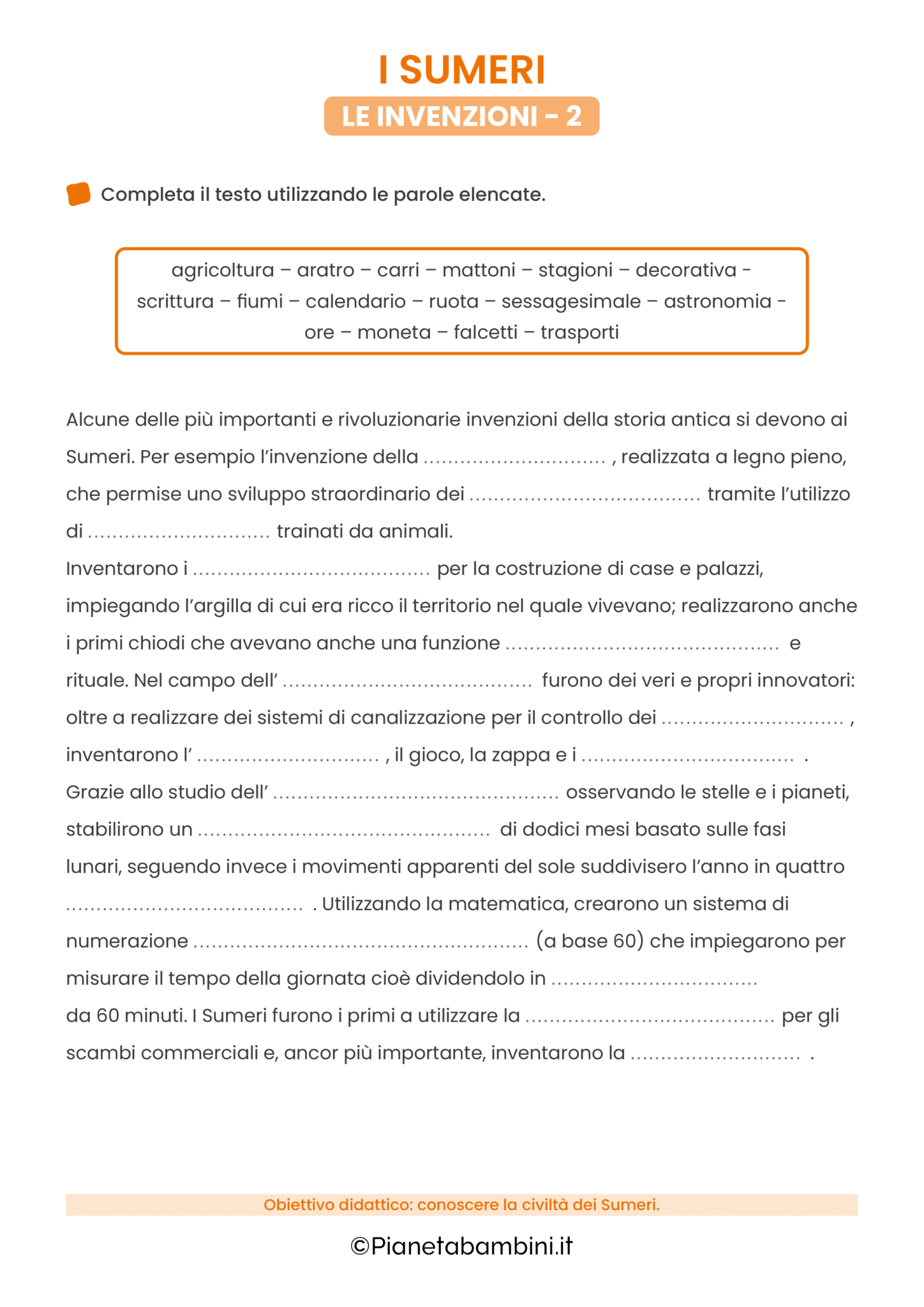 I Sumeri: Schede didattiche per la Scuola Primaria | PianetaBambini.it