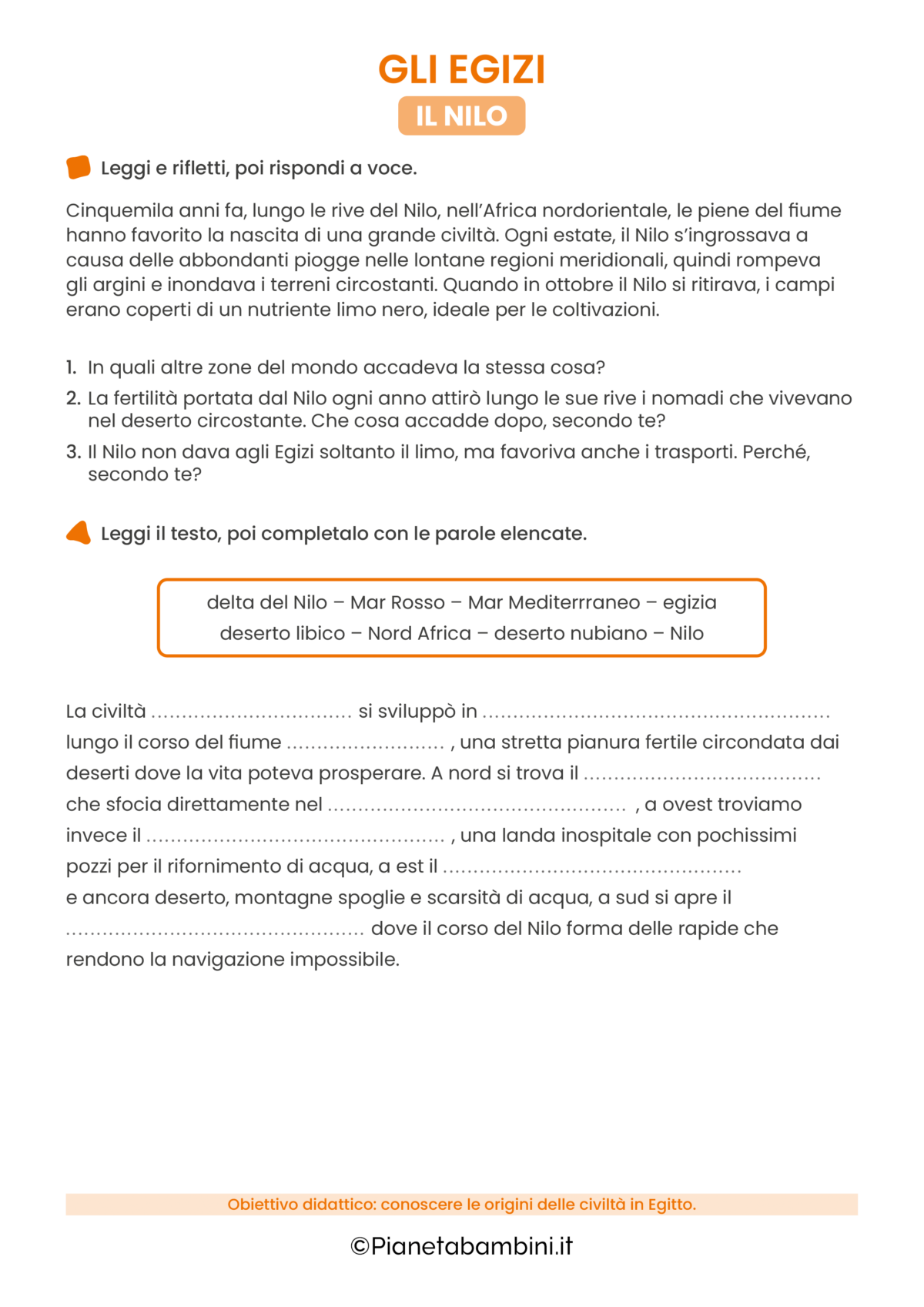 Gli Egizi: Schede Didattiche per la Scuola Primaria | PianetaBambini.it