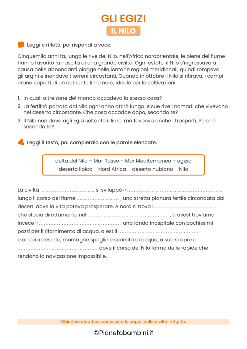 Gli Egizi: Schede Didattiche per la Scuola Primaria | PianetaBambini.it
