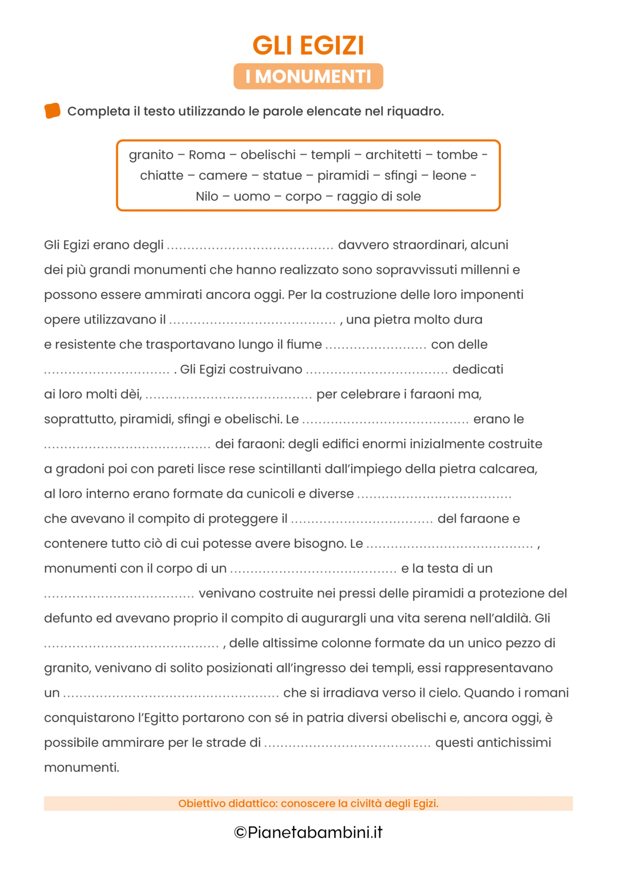Gli Egizi: Schede Didattiche per la Scuola Primaria | PianetaBambini.it