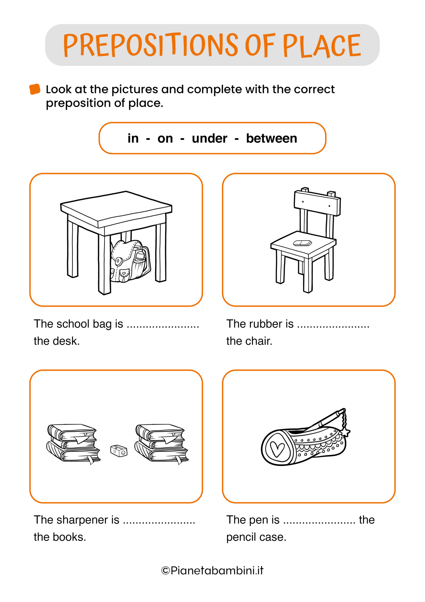 Preposizioni di Luogo in Inglese: Esercizi per la Scuola Primaria ...