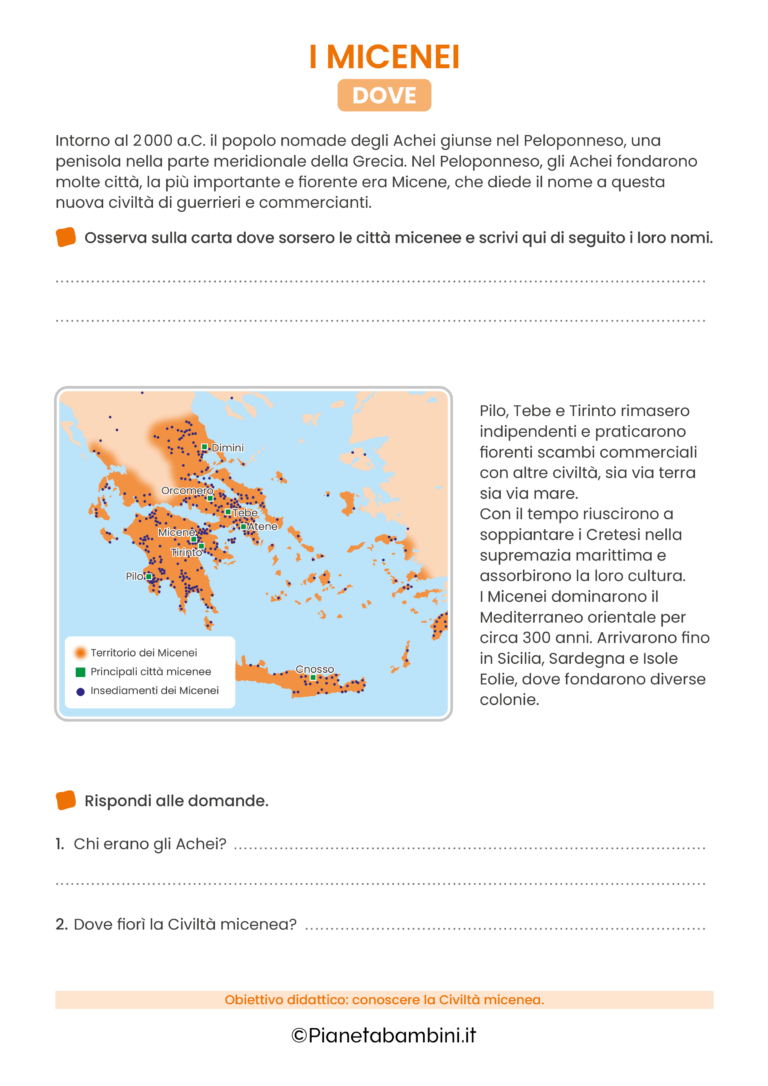 I Micenei: Schede Didattiche per la Scuola Primaria | PianetaBambini.it