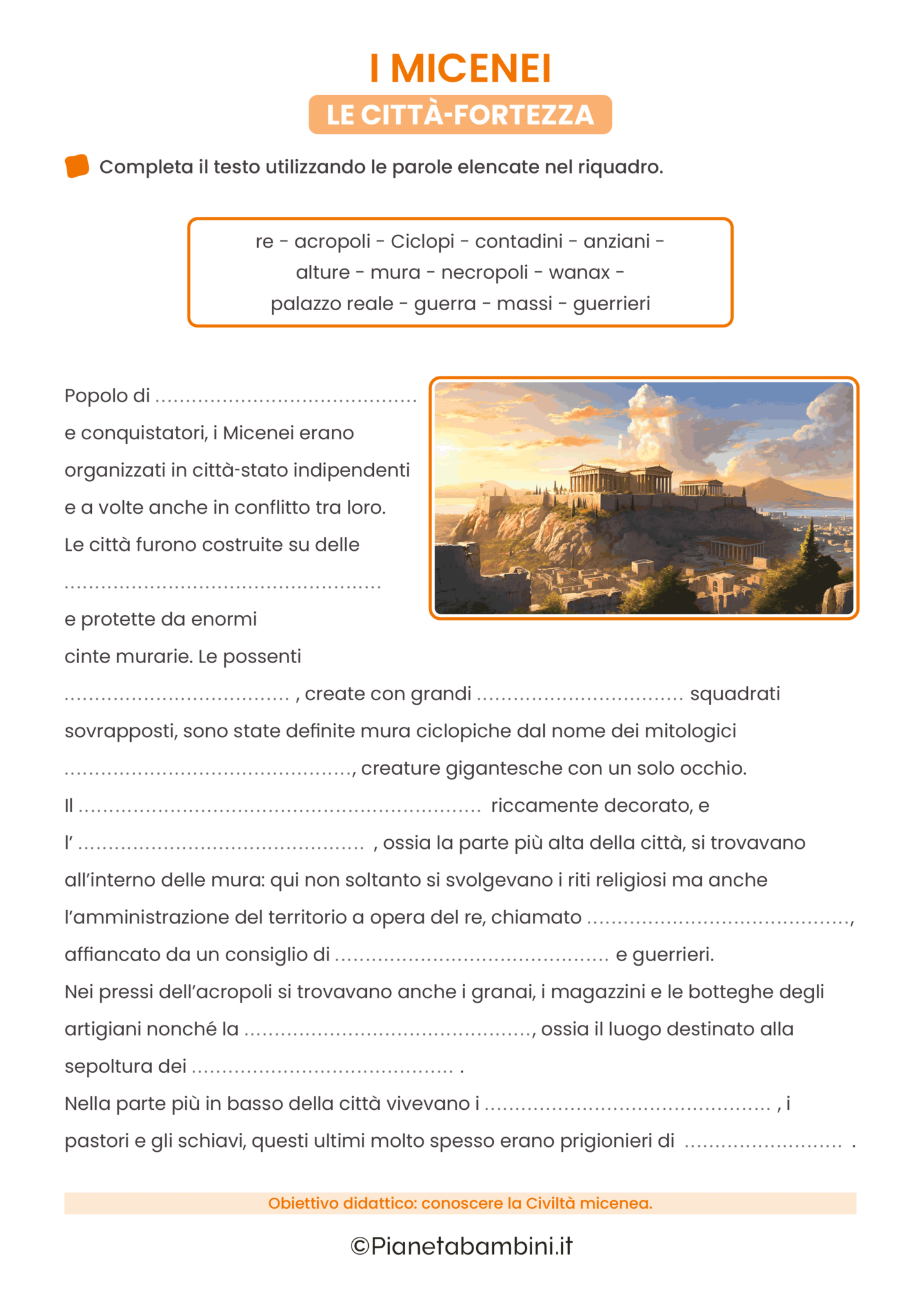 I Micenei: Schede Didattiche per la Scuola Primaria | PianetaBambini.it