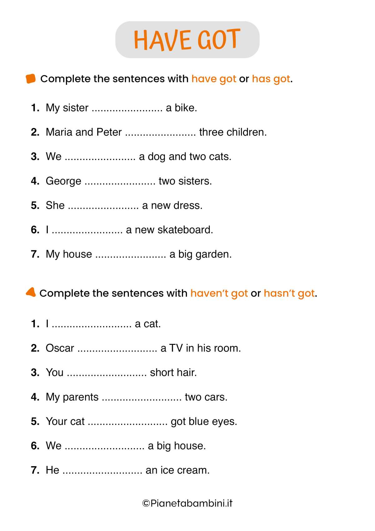 HAVE GOT: Schede per la Scuola Primaria | PianetaBambini.it