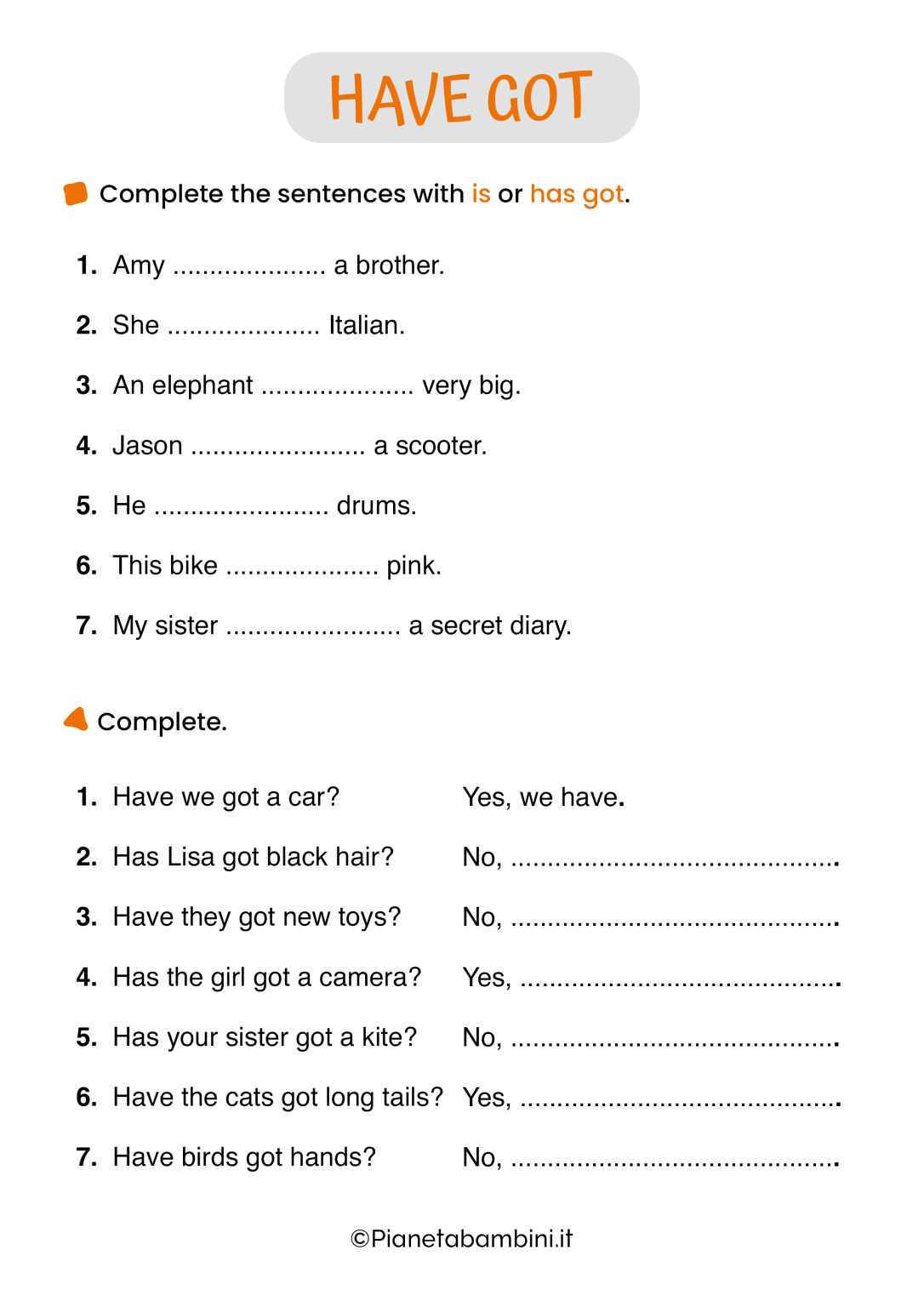 HAVE GOT: Schede per la Scuola Primaria | PianetaBambini.it