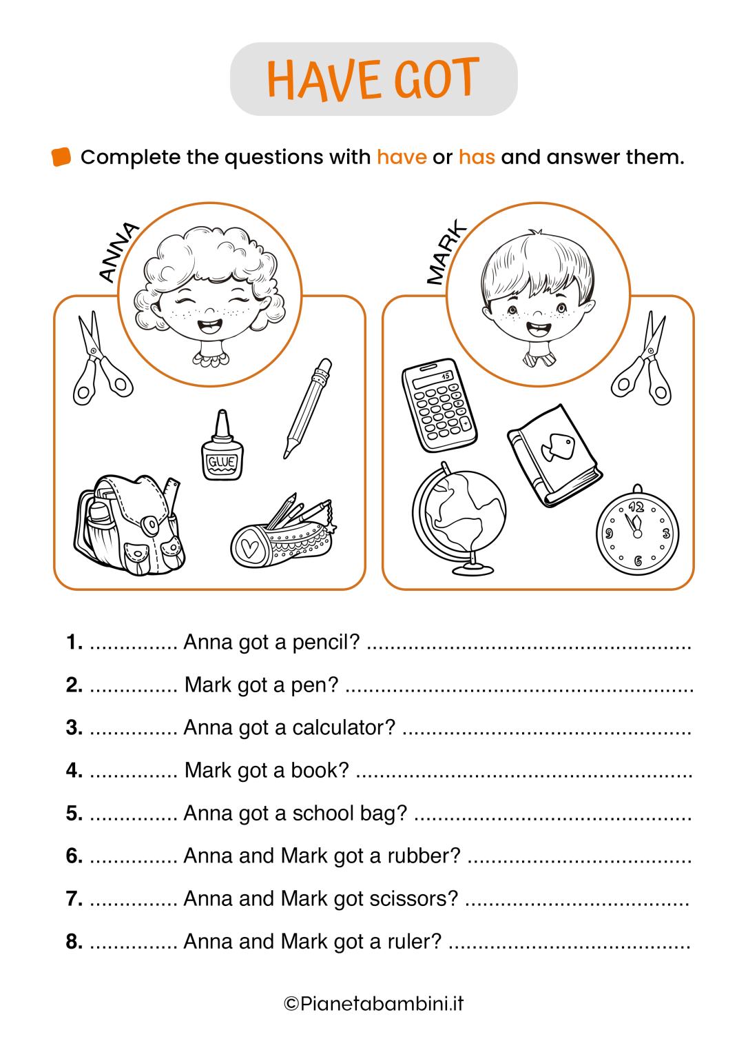 HAVE GOT: Schede per la Scuola Primaria | PianetaBambini.it