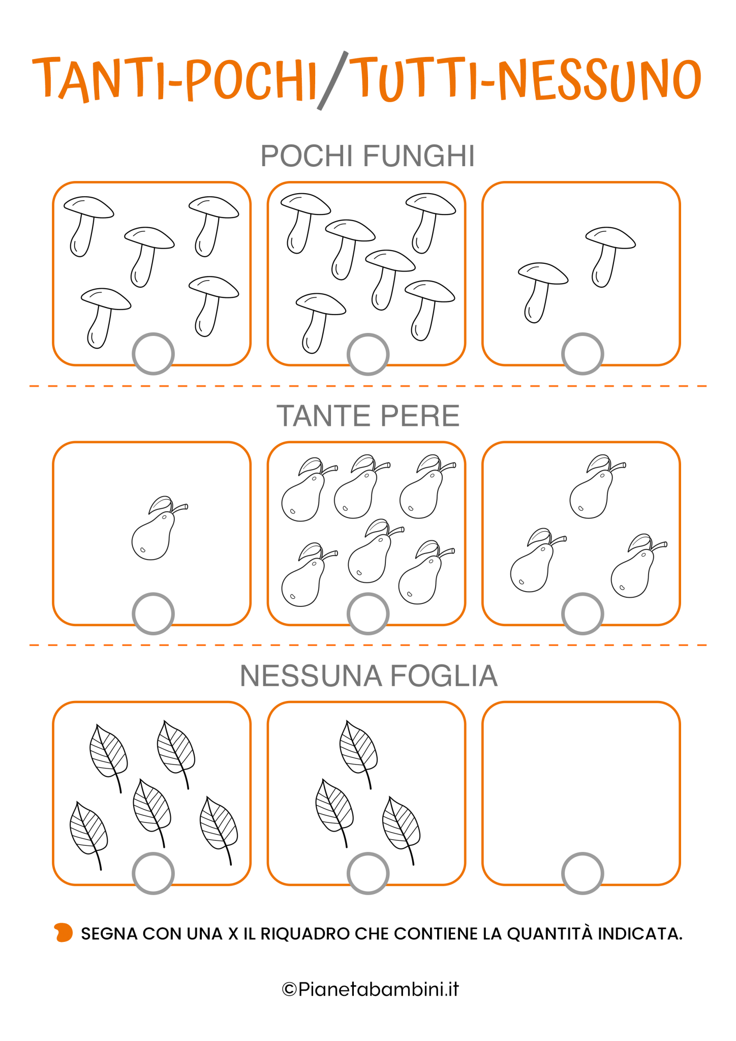 Tanti, Pochi, Tutti, Nessuno: Schede Didattiche per Bambini ...