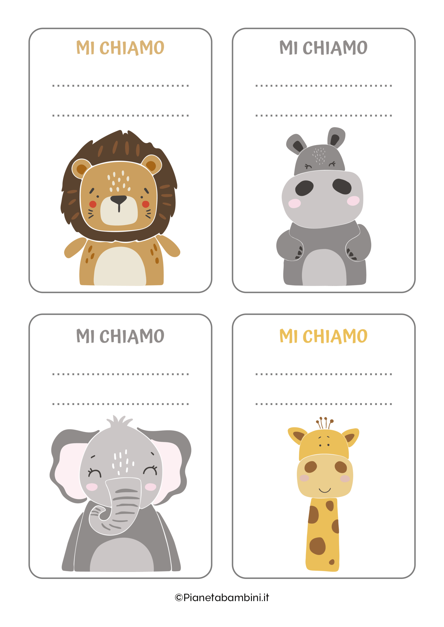 24 Segnaposto con Animali in PDF da Stampare | PianetaBambini.it