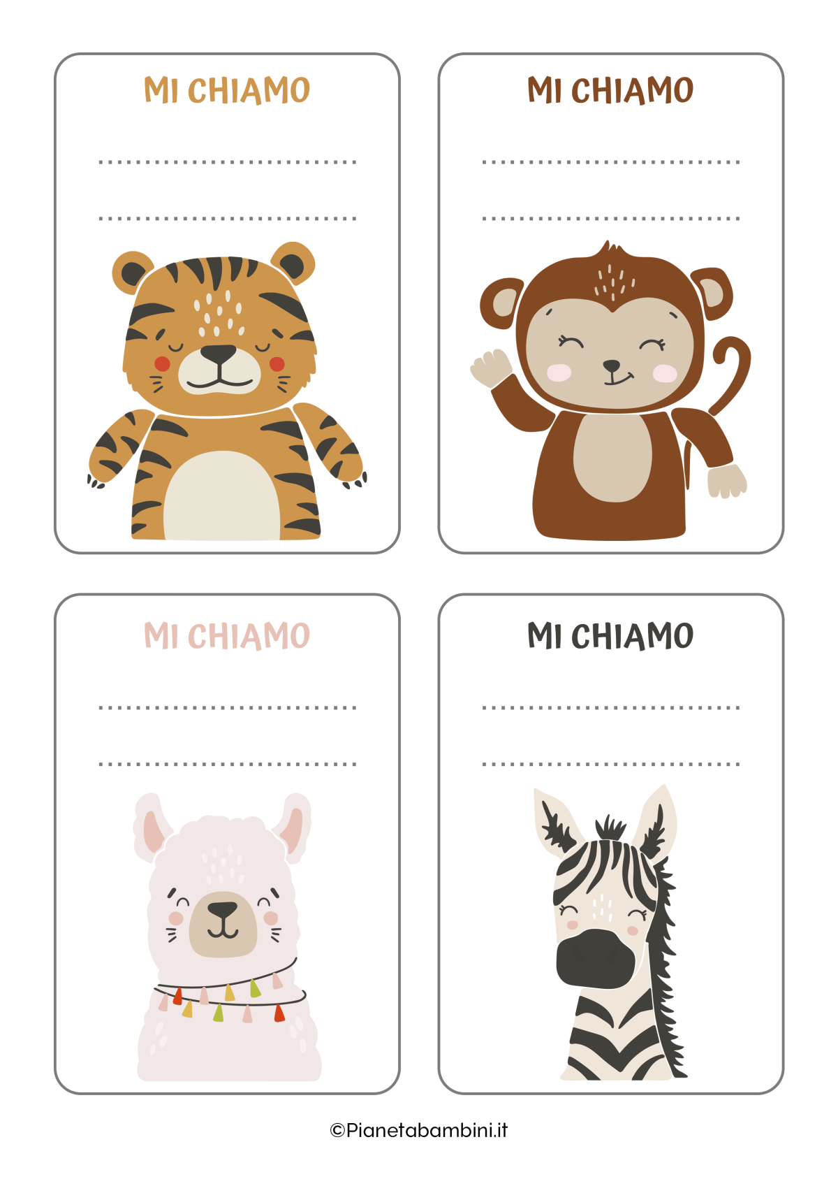 24 Segnaposto con Animali in PDF da Stampare | PianetaBambini.it