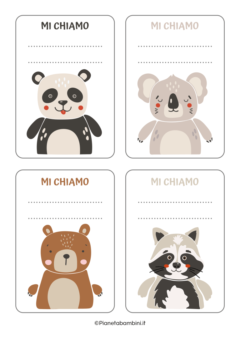 24 Segnaposto con Animali in PDF da Stampare | PianetaBambini.it