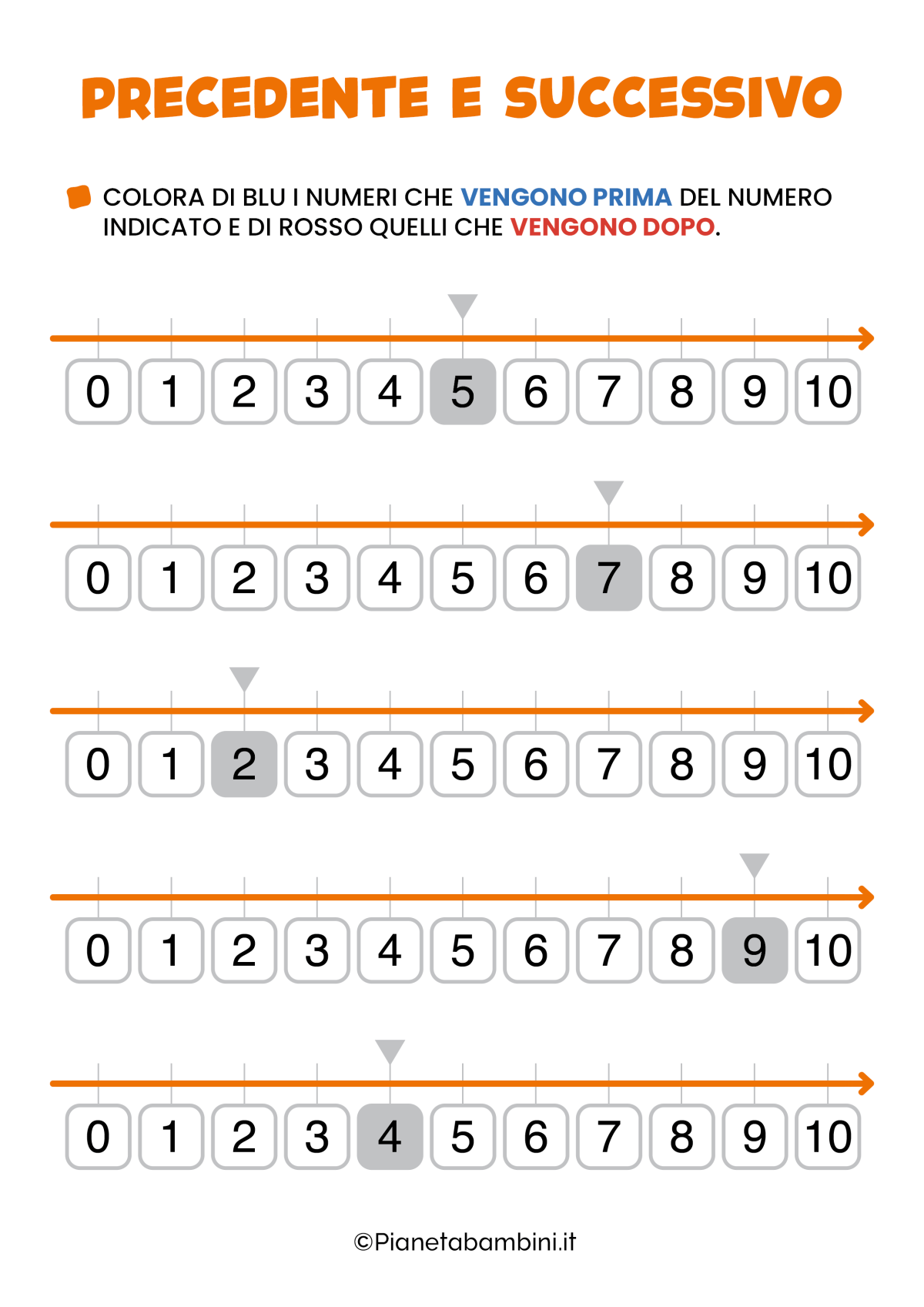 Precedente e Successivo: Schede per la Classe Prima | PianetaBambini.it