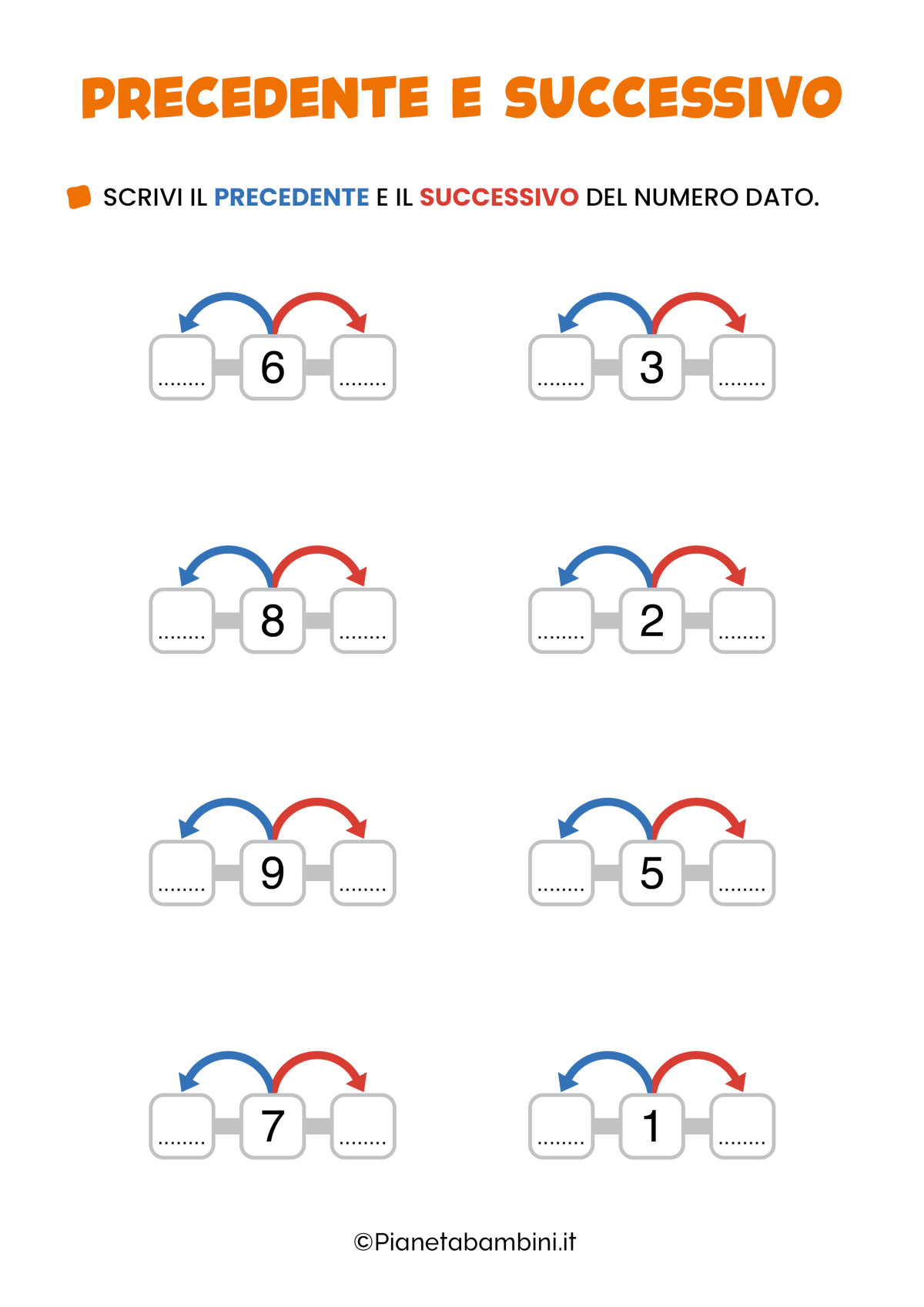 Precedente e Successivo: Schede per la Classe Prima | PianetaBambini.it