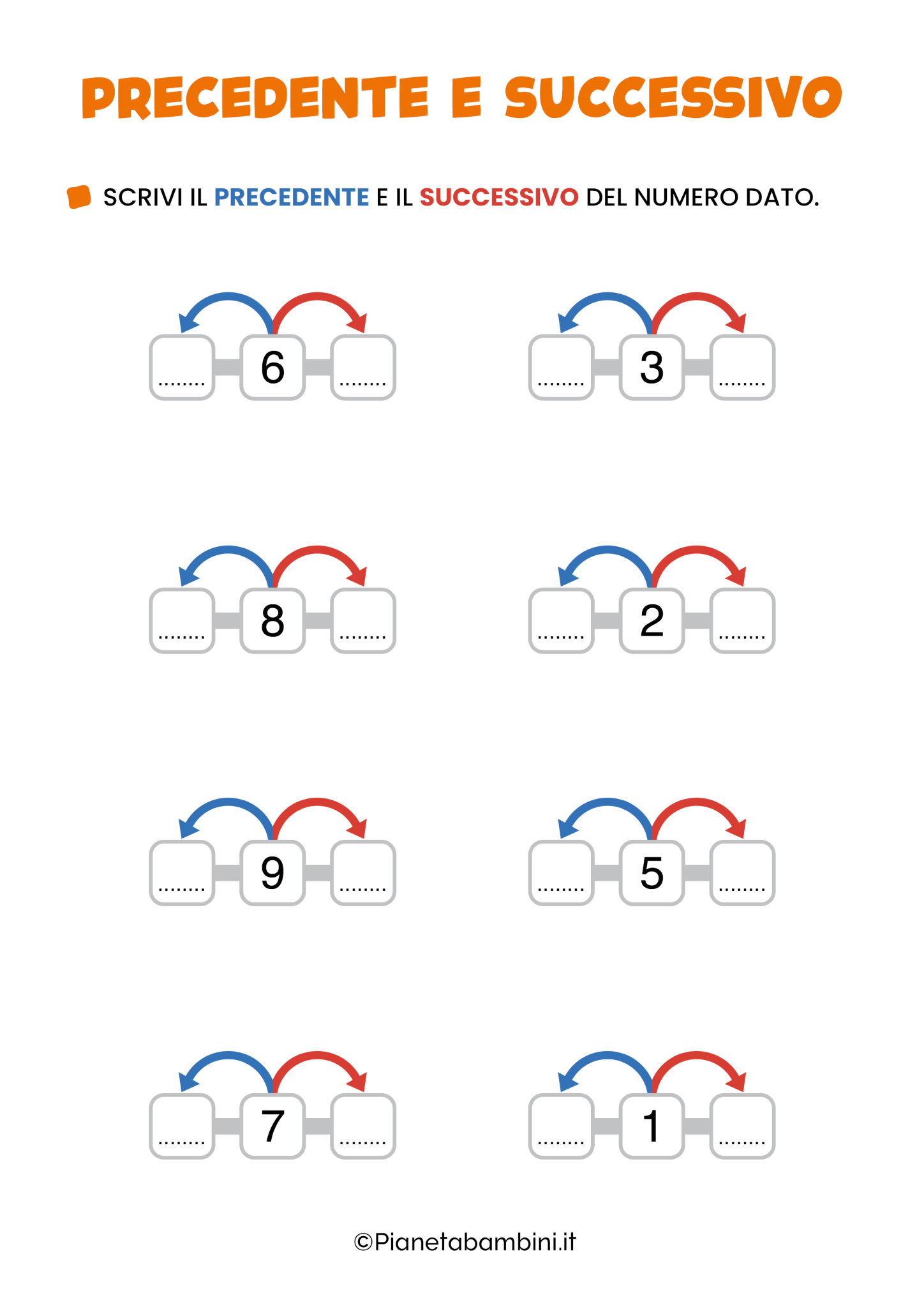 Precedente e Successivo: Schede per la Classe Prima | PianetaBambini.it