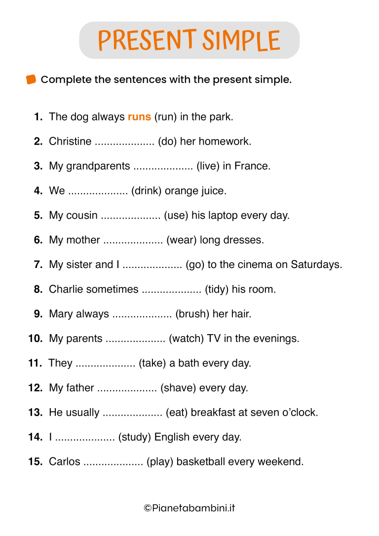 Present Simple: Schede per la Scuola Primaria | PianetaBambini.it