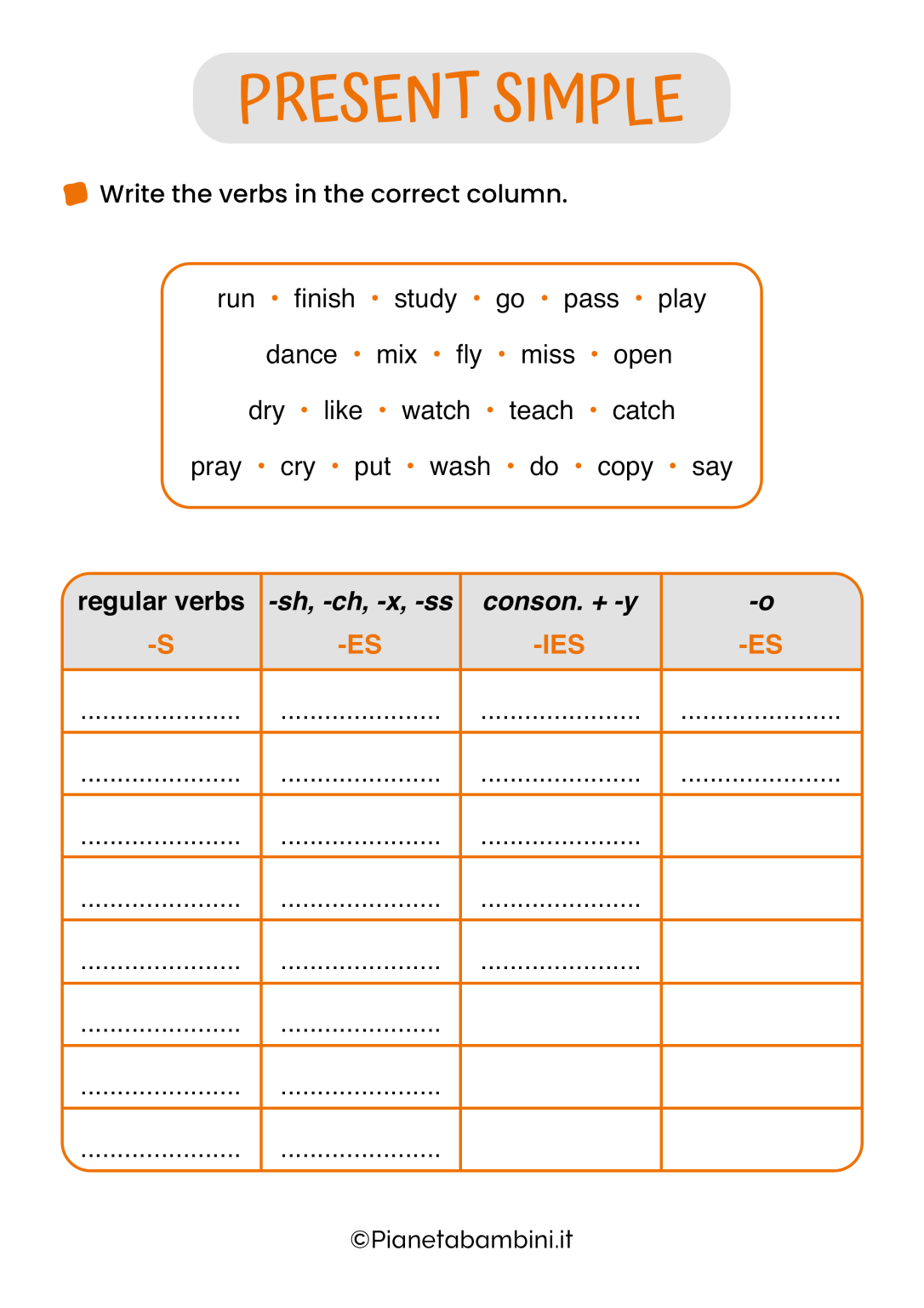 Present Simple: Schede per la Scuola Primaria | PianetaBambini.it