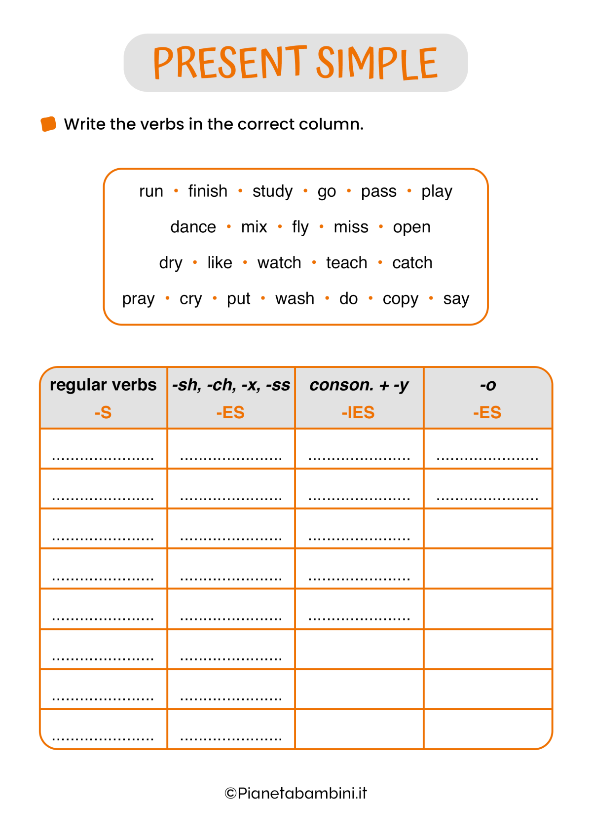 Present Simple: Schede per la Scuola Primaria | PianetaBambini.it