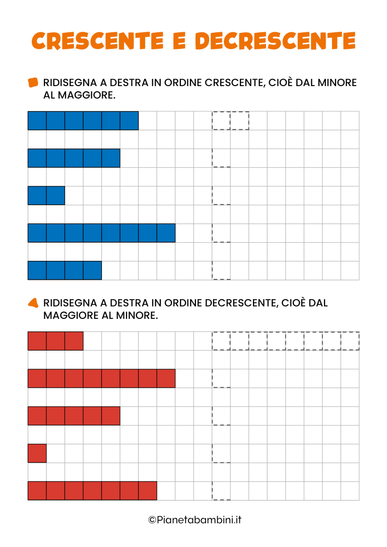 Ordine Crescente e Decrescente: Schede per la Classe Prima | PianetaBambini.it