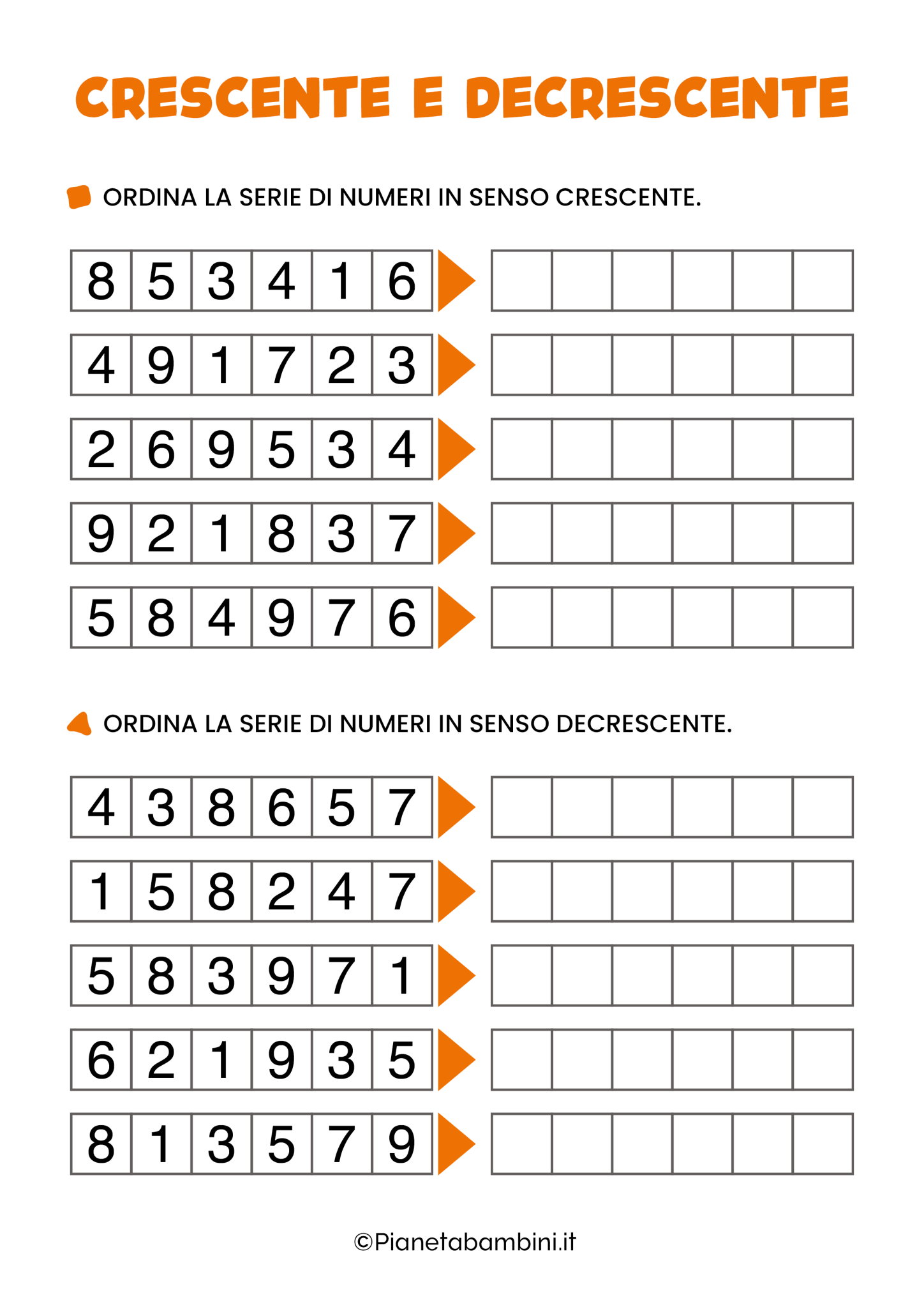 Ordine Crescente e Decrescente: Schede per la Classe Prima ...
