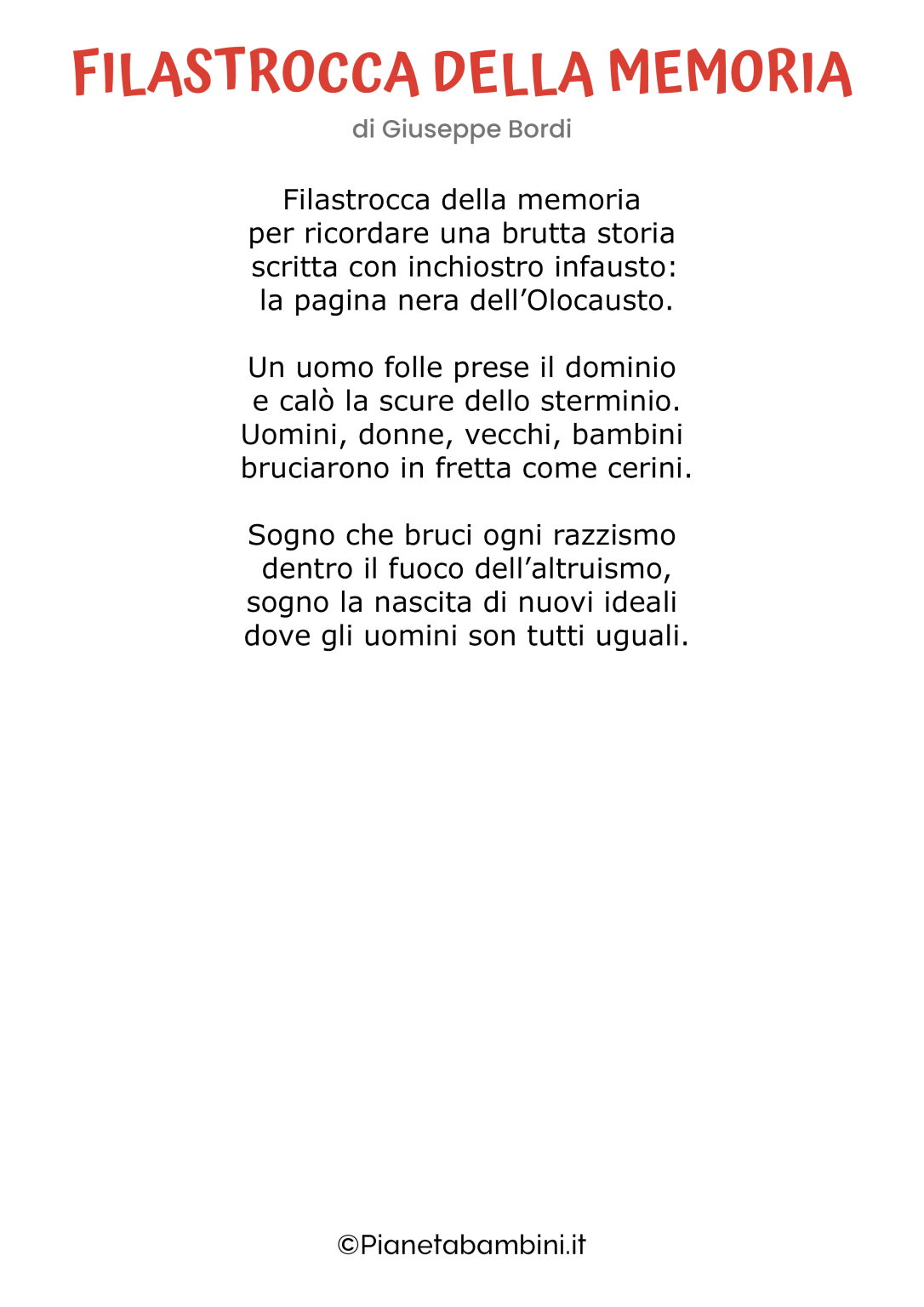 Giorno della Memoria: Poesie per Bambini | PianetaBambini.it