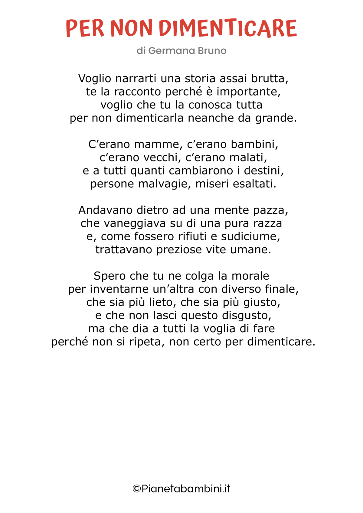 Giorno della Memoria: Poesie per Bambini | PianetaBambini.it