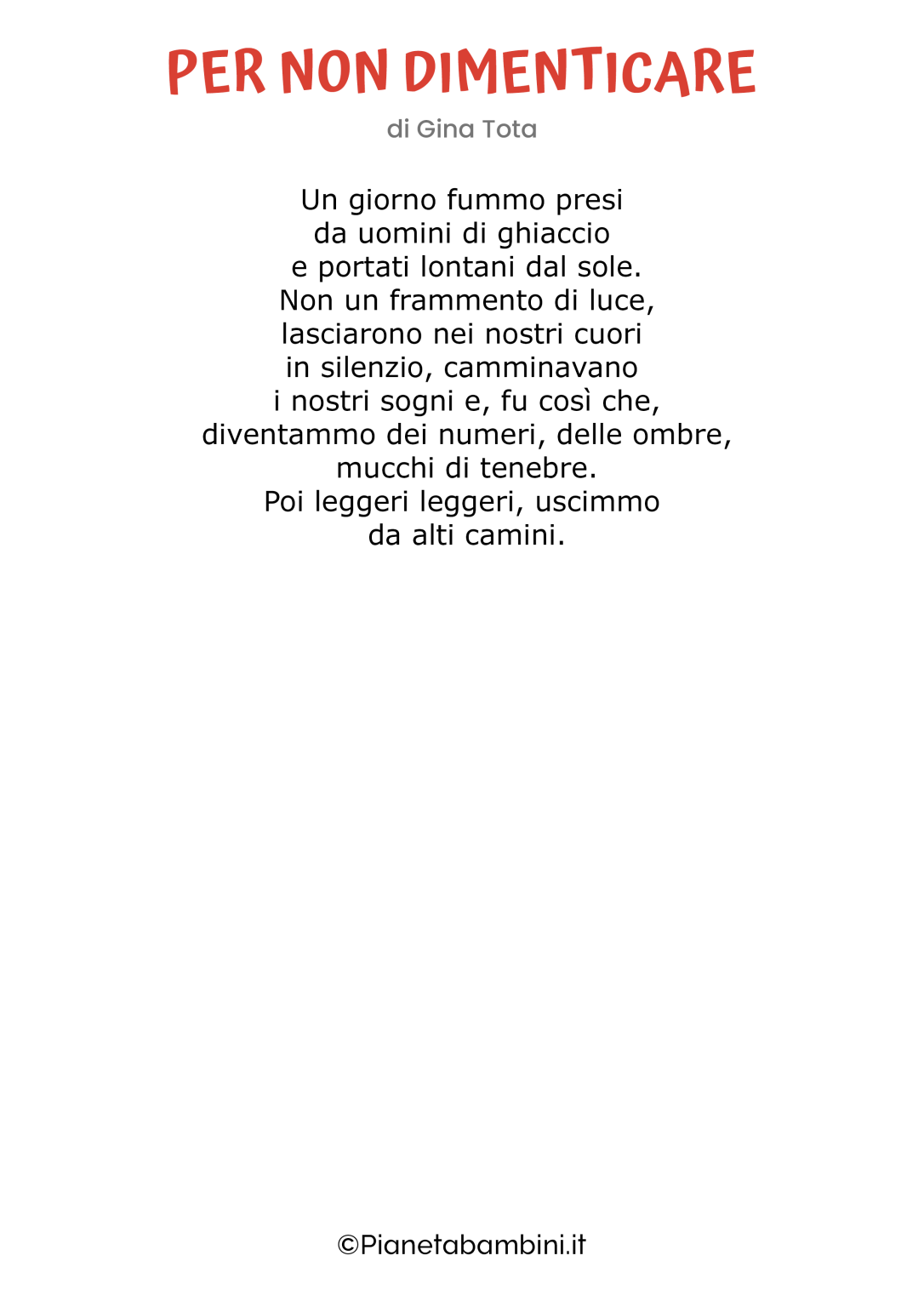 Giorno della Memoria: Poesie per Bambini | PianetaBambini.it