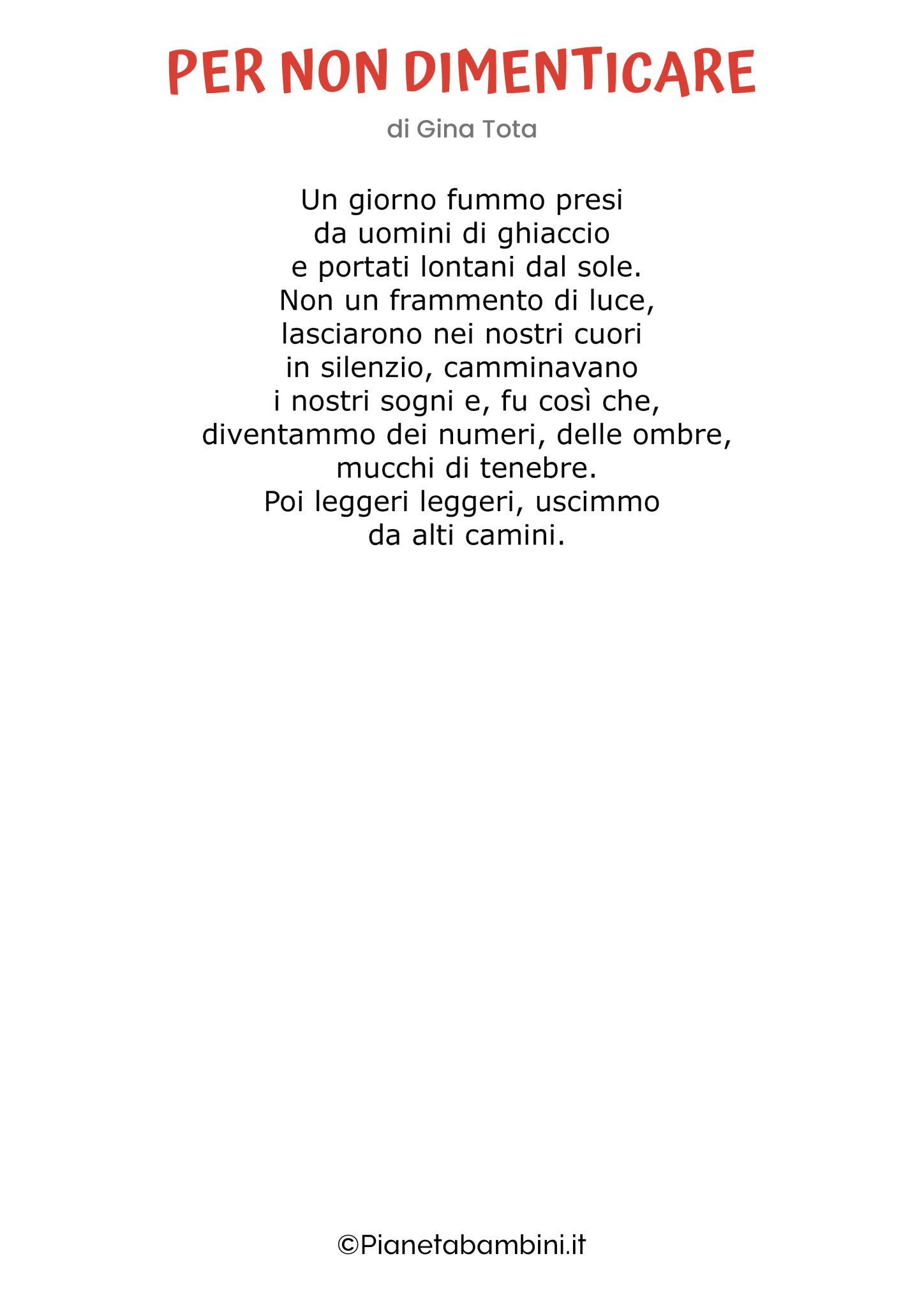 Giorno della Memoria: Poesie per Bambini | PianetaBambini.it