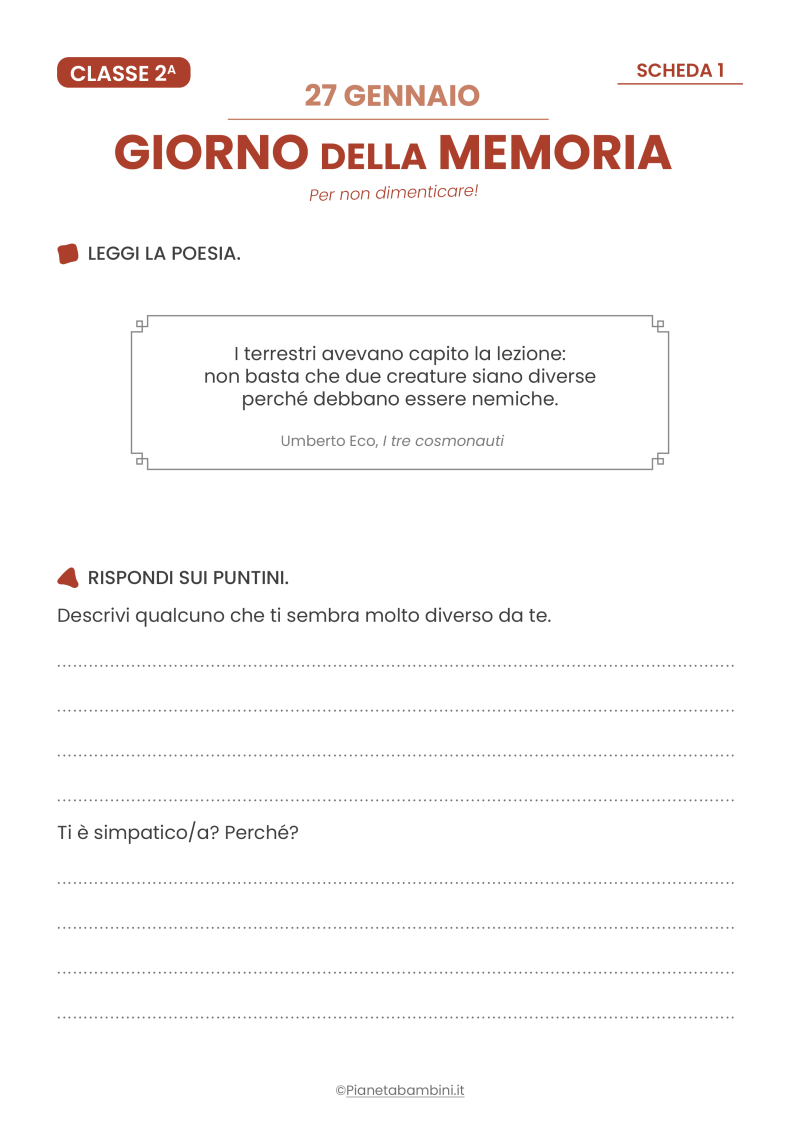 Giorno della Memoria: Schede per la Scuola Primaria | PianetaBambini.it