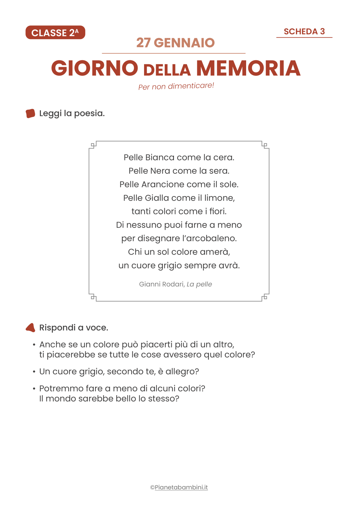 Giorno della Memoria: Schede per la Scuola Primaria | PianetaBambini.it