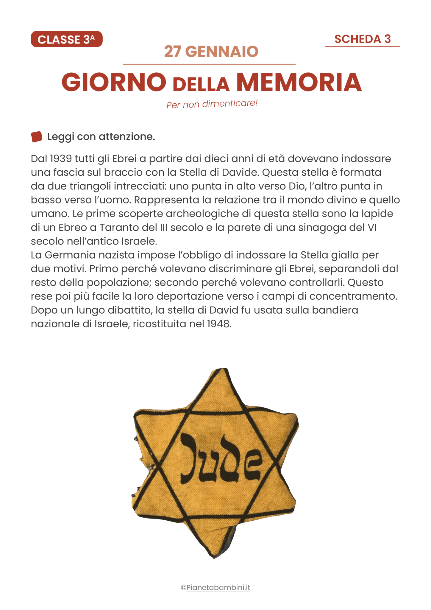 Giorno della Memoria: Schede per la Scuola Primaria | PianetaBambini.it