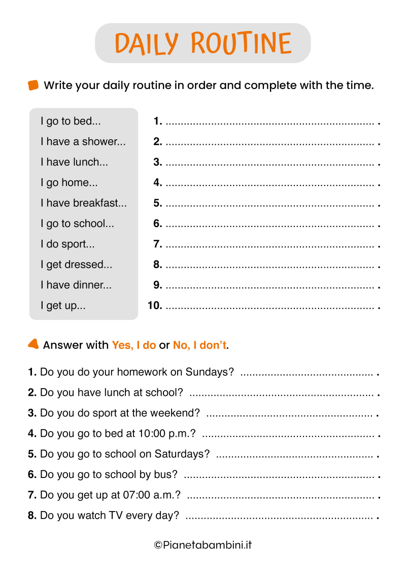 Daily Routine in Inglese: Schede per la Scuola Primaria | PianetaBambini.it