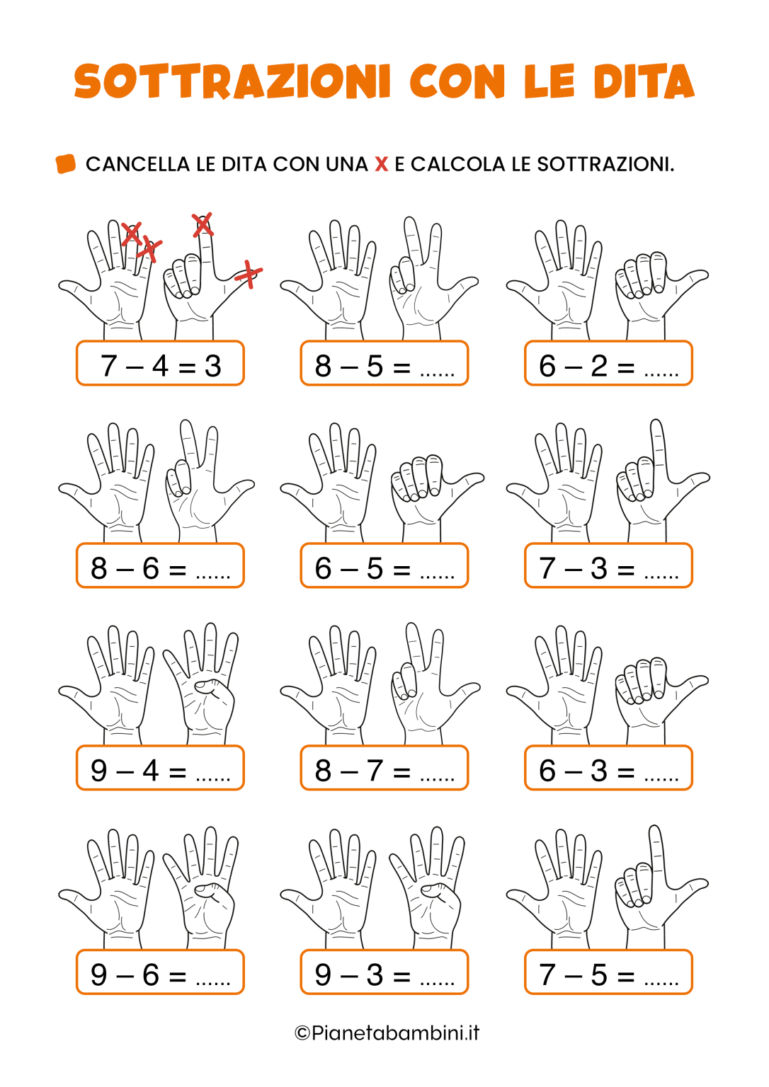 Sottrazioni con le Dita: Schede per la Classe Prima | PianetaBambini.it