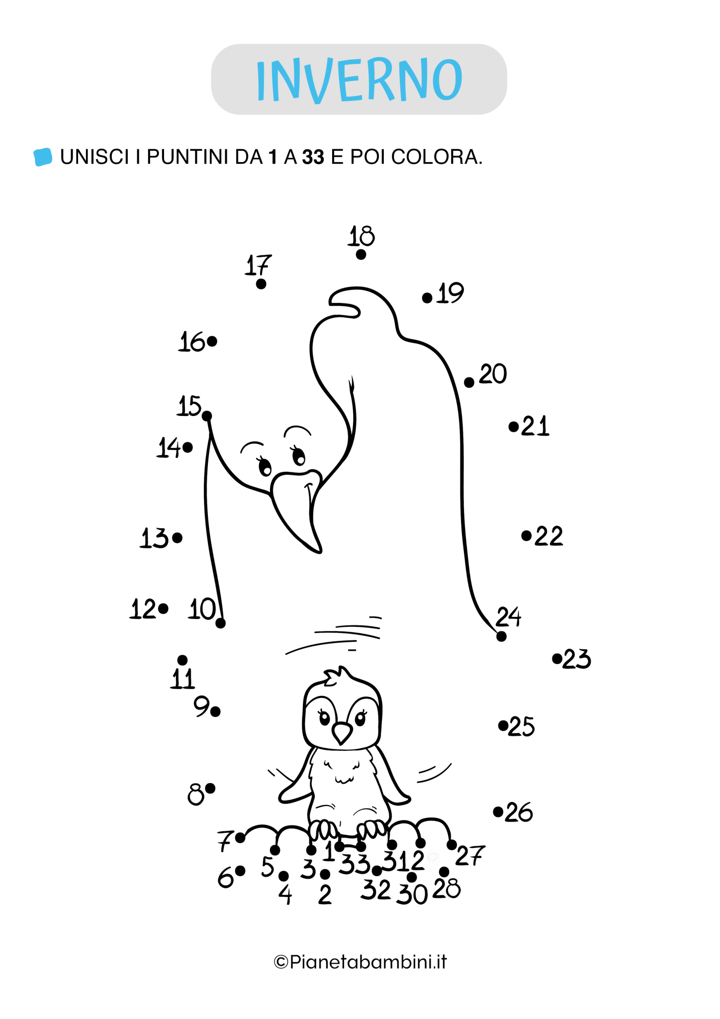 Unisci i Puntini sull'Inverno da Stampare | PianetaBambini.it