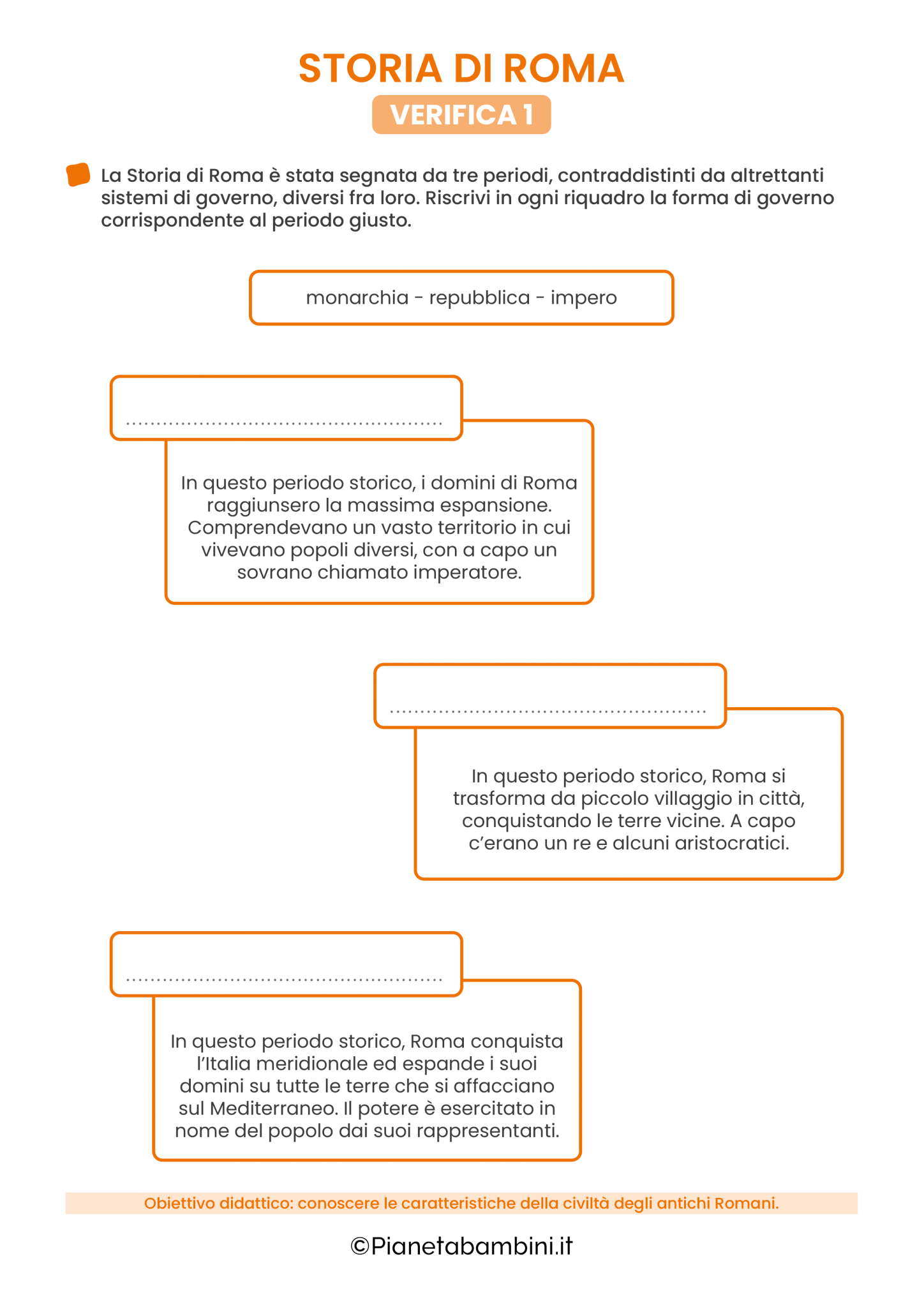 Verifica sui Romani per la Classe Quinta | PianetaBambini.it