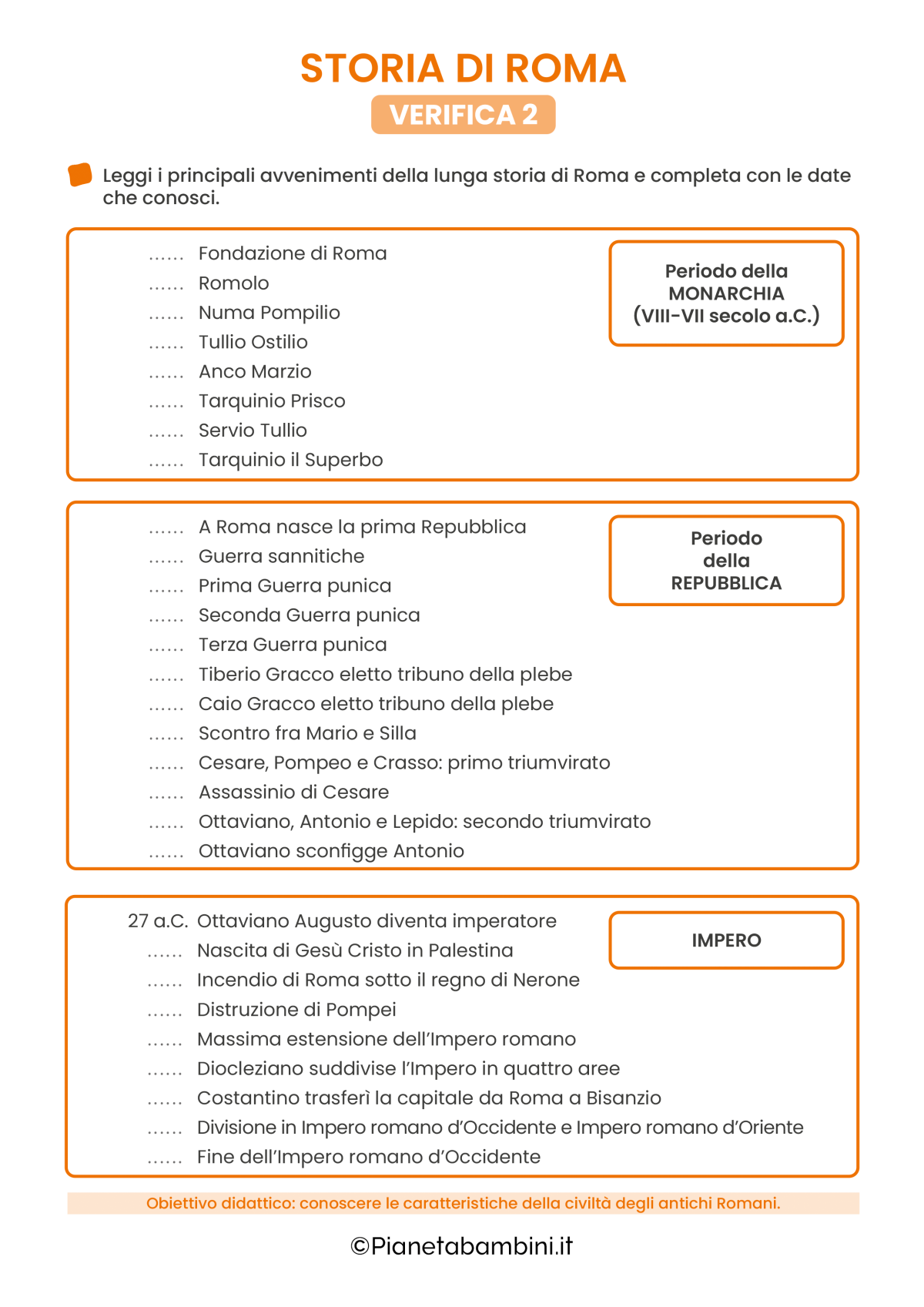 Verifica sui Romani per la Classe Quinta | PianetaBambini.it